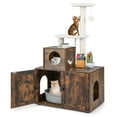 Costway Wooden Cabinet Litter Box & Cat Tree - 2-in-1 Hidden Washroom ...