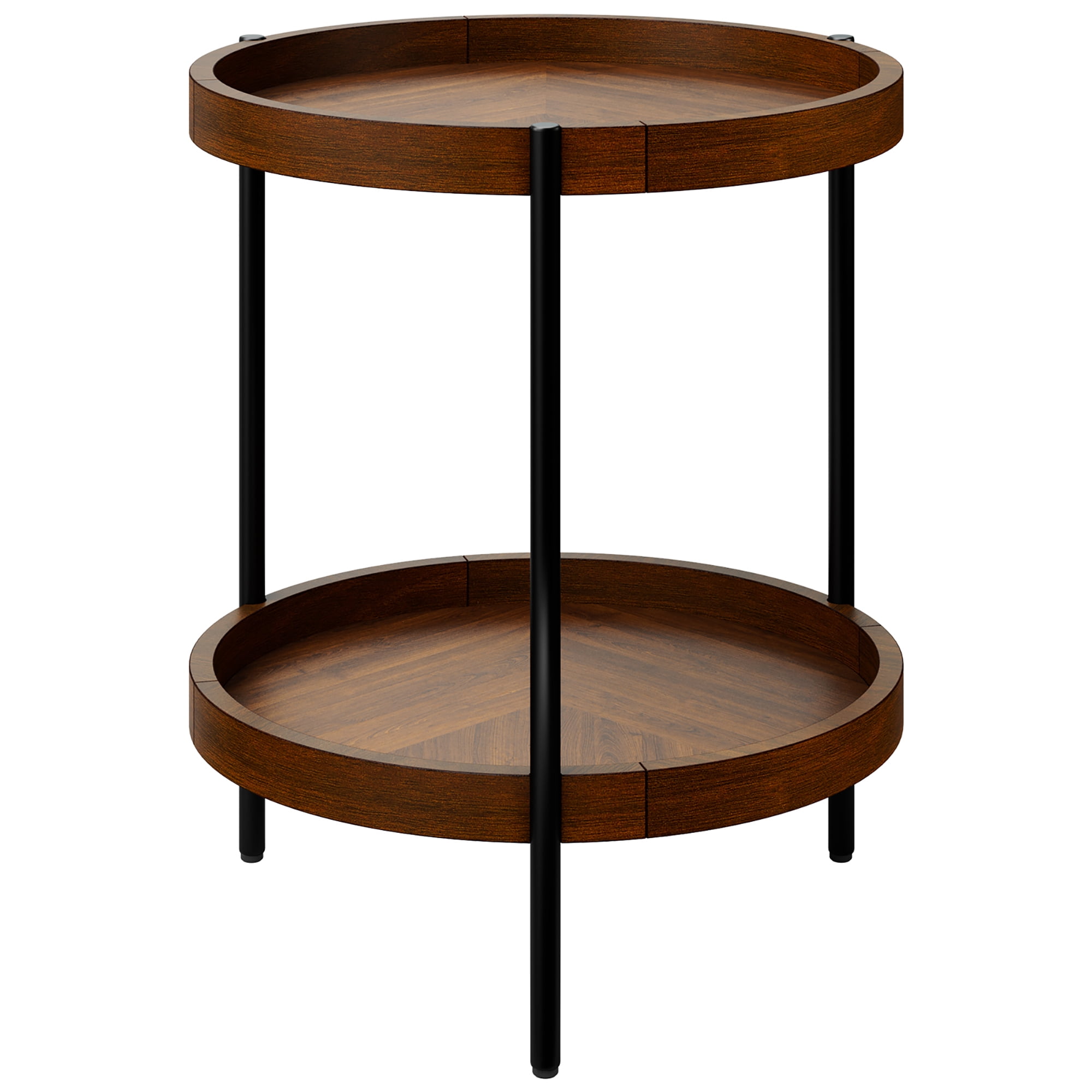 Costway 2-Tier Round End Table, Storage Shelf, Rubber Wood Nightstand ...