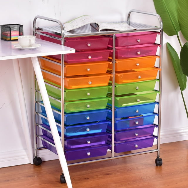 Costway 20-Drawer Craft Organizing Rolling Storage Cart with Wheels for ...