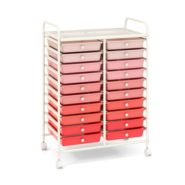 Costway 20 Drawers Rolling Storage Cart Art Craft Organizer on Wheels ...