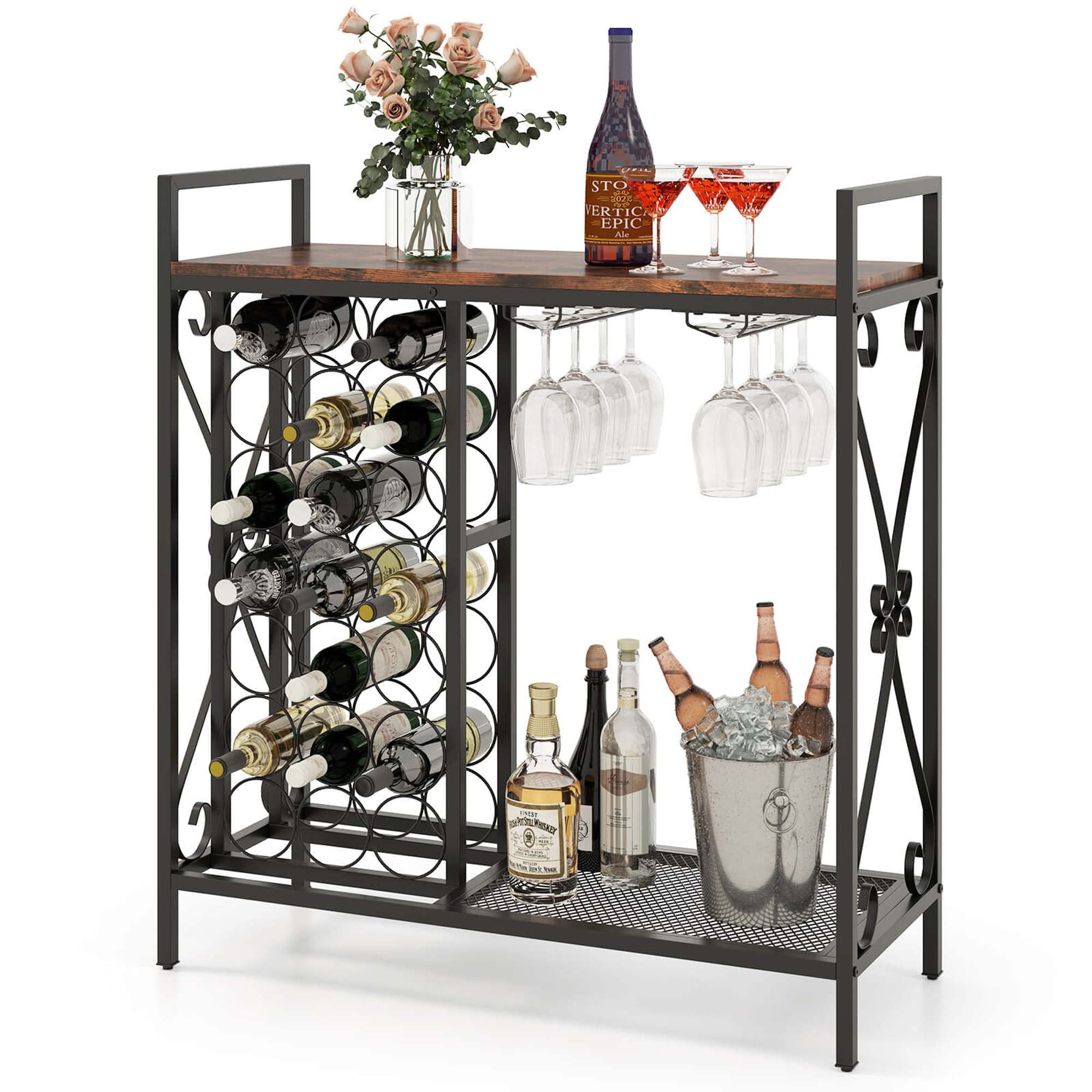 Costway 21 Bottle Wine Rack Freestanding Floor Wine Bottle Organizer ...