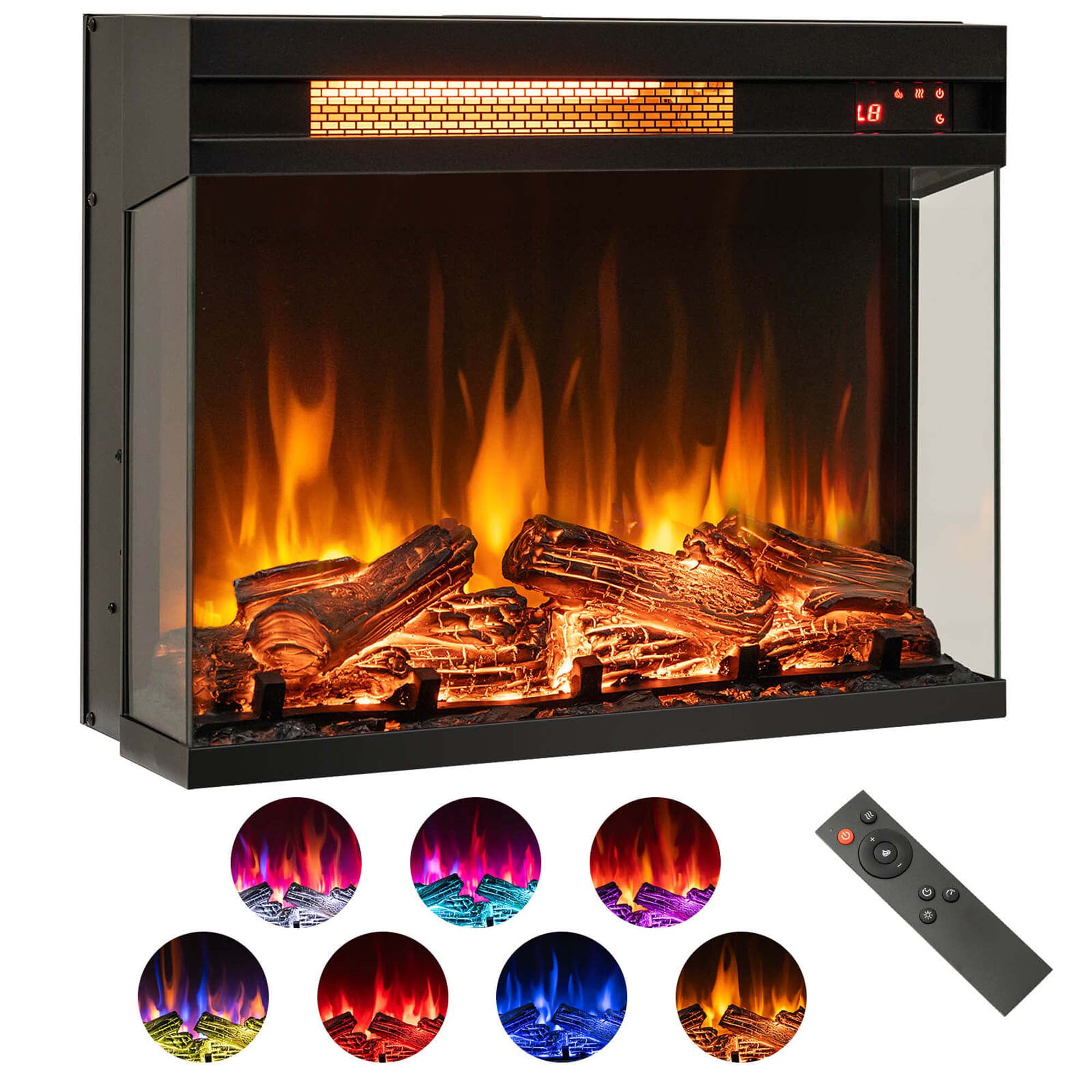Costway 23" 3-Sided Electric Fireplace Insert Heater 1500W with ...