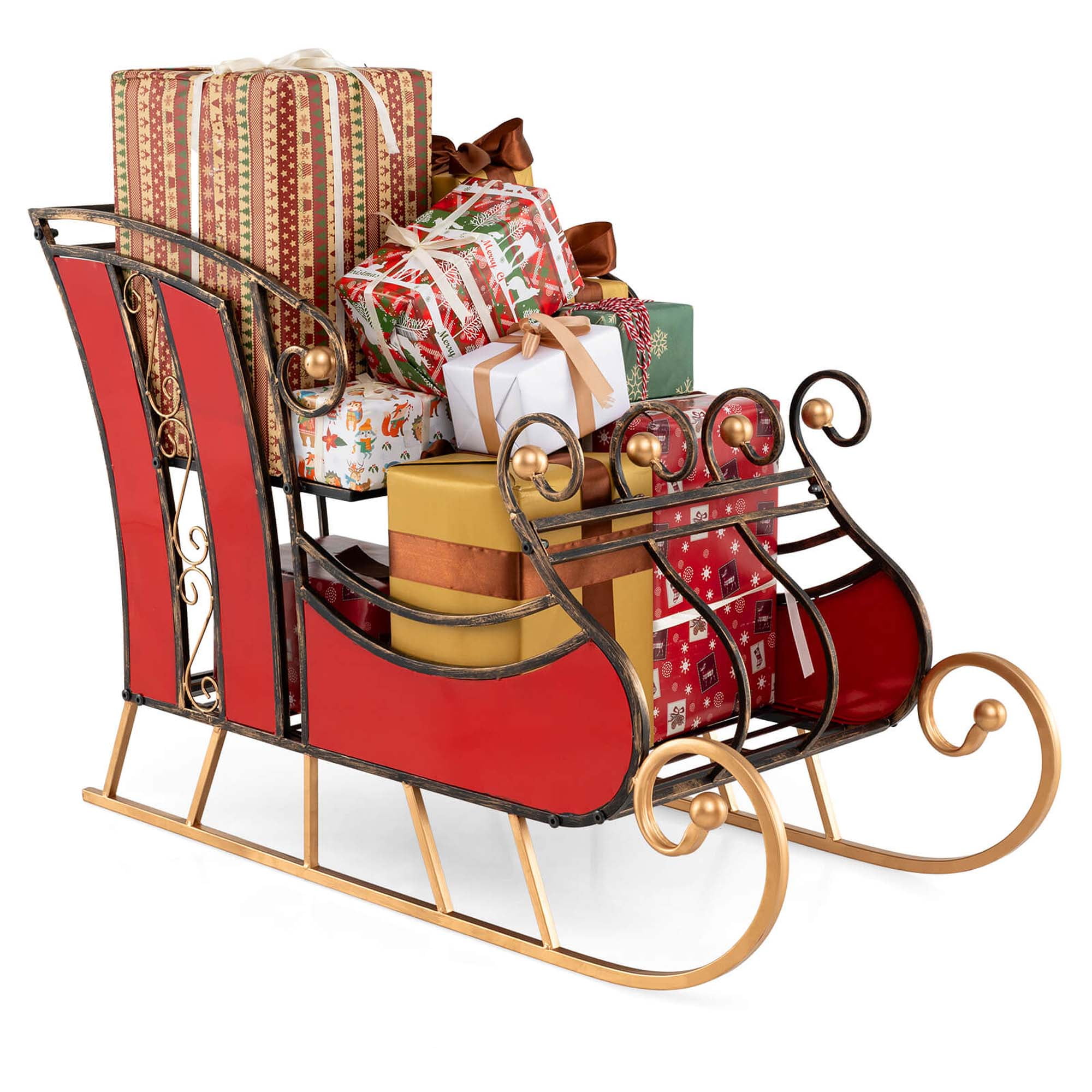Costway 23" Christmas Santa Sleigh with 2-Tier Storage Shelf Christmas ...