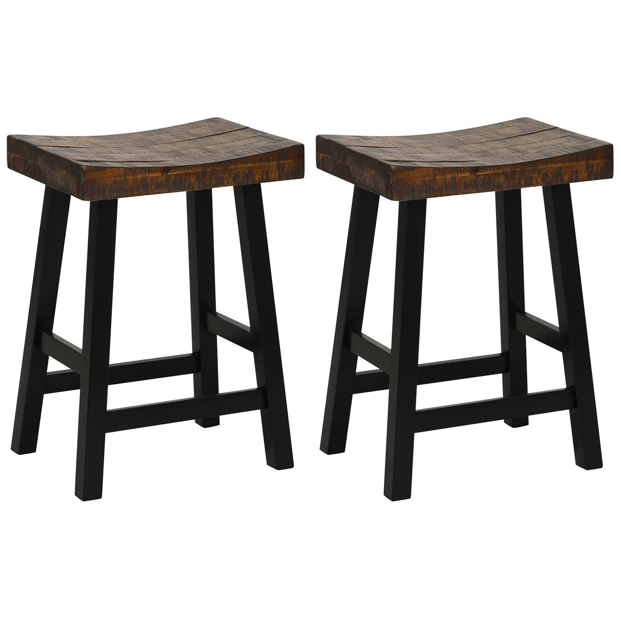 Costway 24" Bar Stool Set of 2 Counter Height Solid Wood Curved Saddle ...