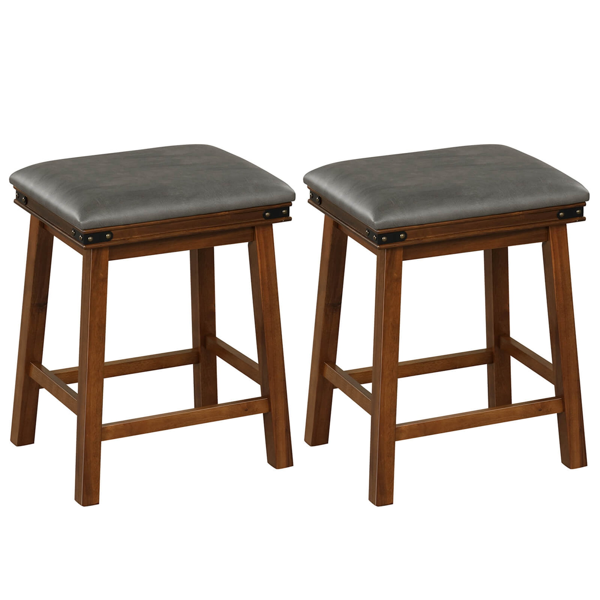 Costway Bar Stool Set, Sponge Padded Seat, Wood Frame, Rivet Design ...