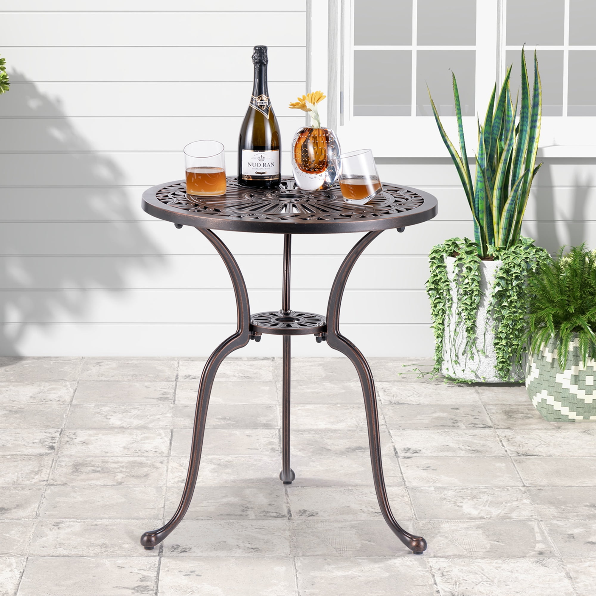 Costway 24in Round Patio Dining Metal Table: Cast Aluminum with 2in ...