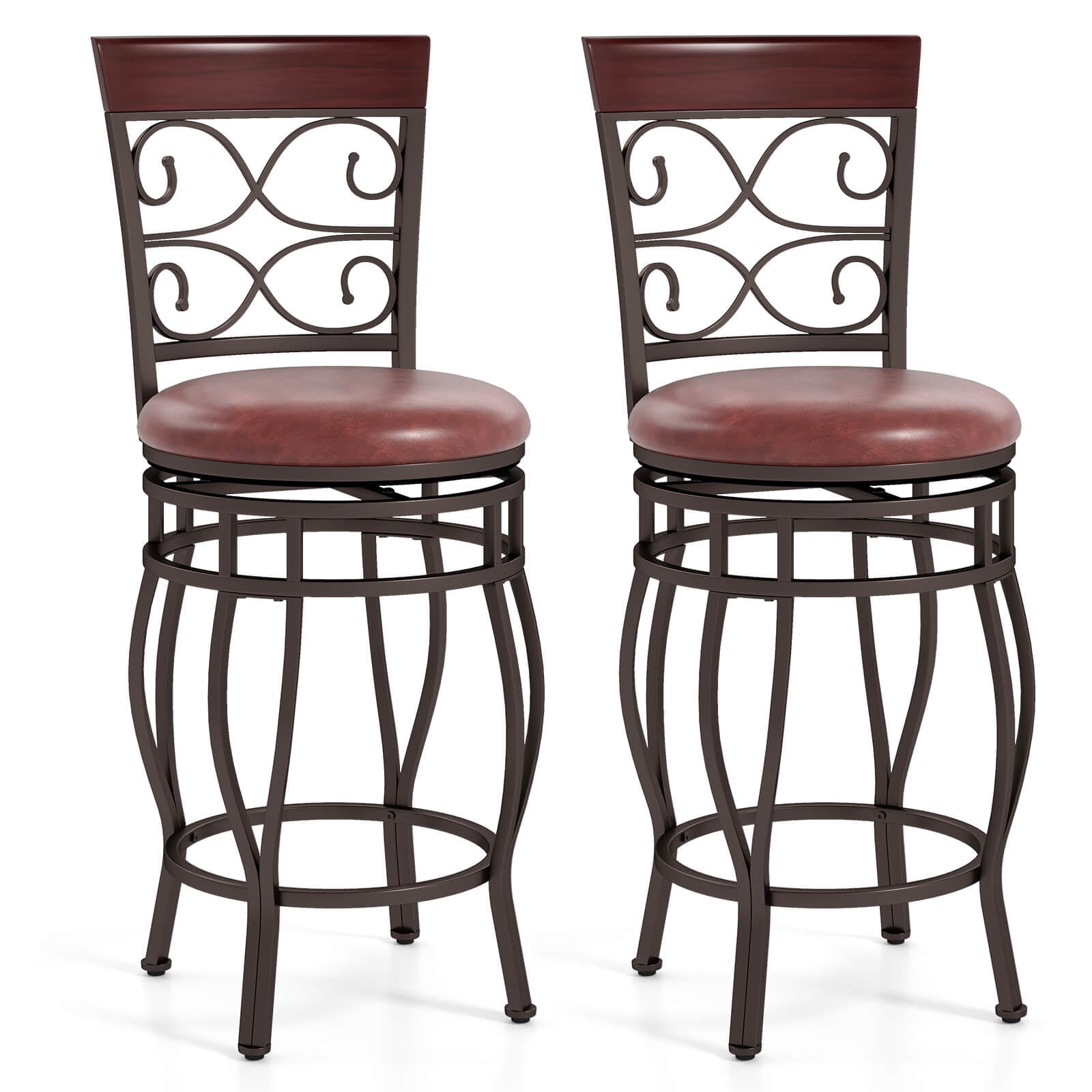 Costway 26" Swivel Bar Stools Set of 2 with Upholstered Seat Scroll ...