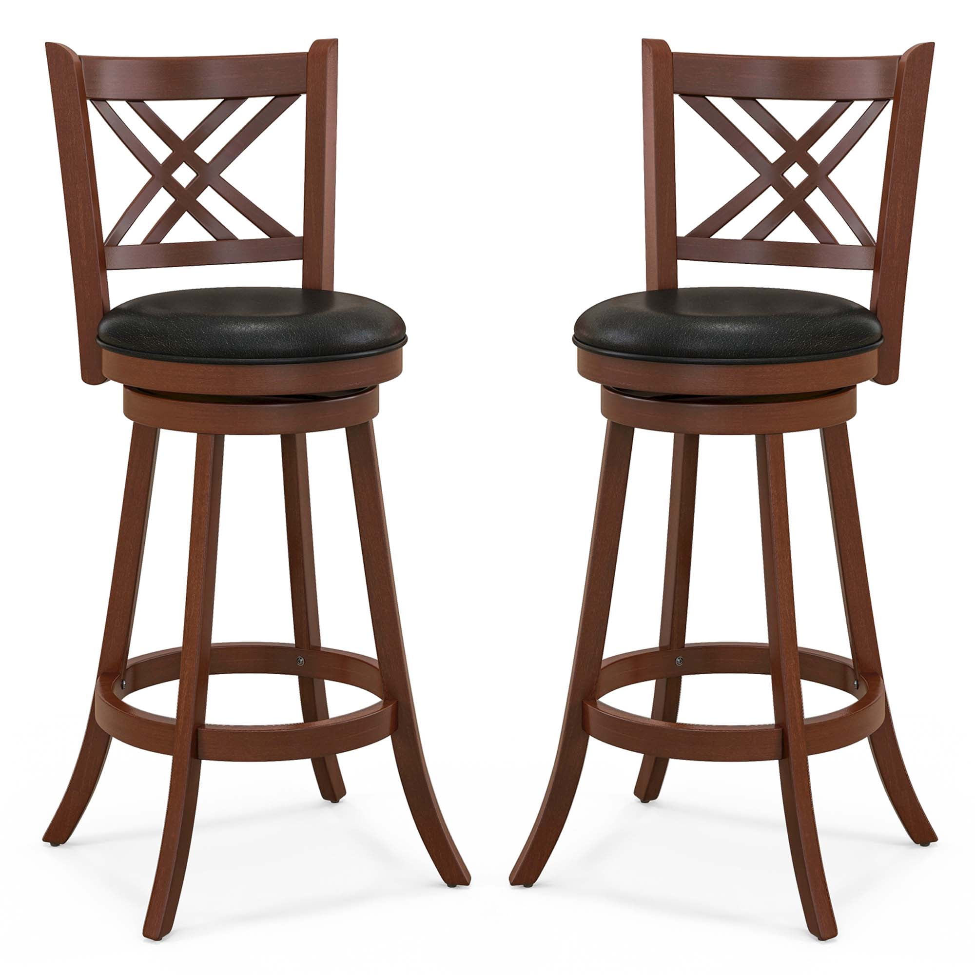 Costway 29'' Swivel Bar Stools Set of 2 Upholstered Counter Stools with ...