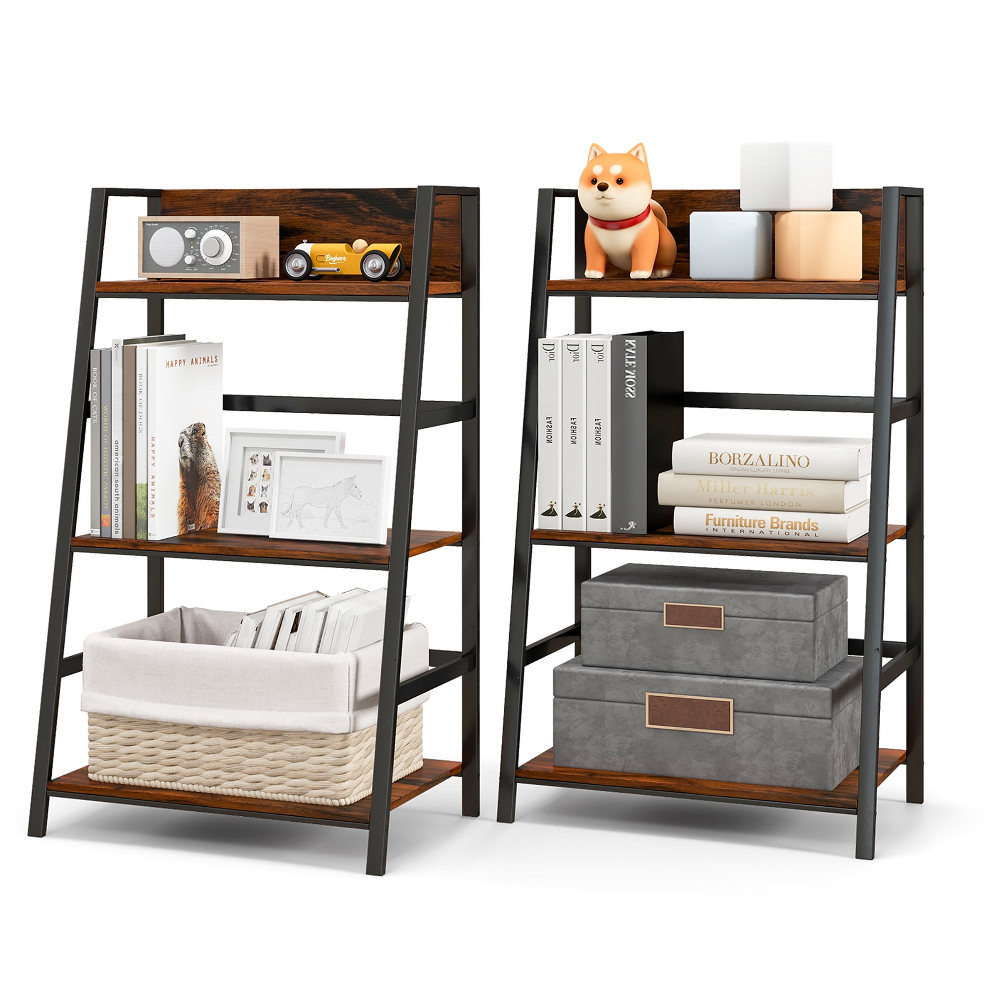 Costway Industrial 2PC 3-Tier Ladder Shelving Unit Storage Bookcase ...