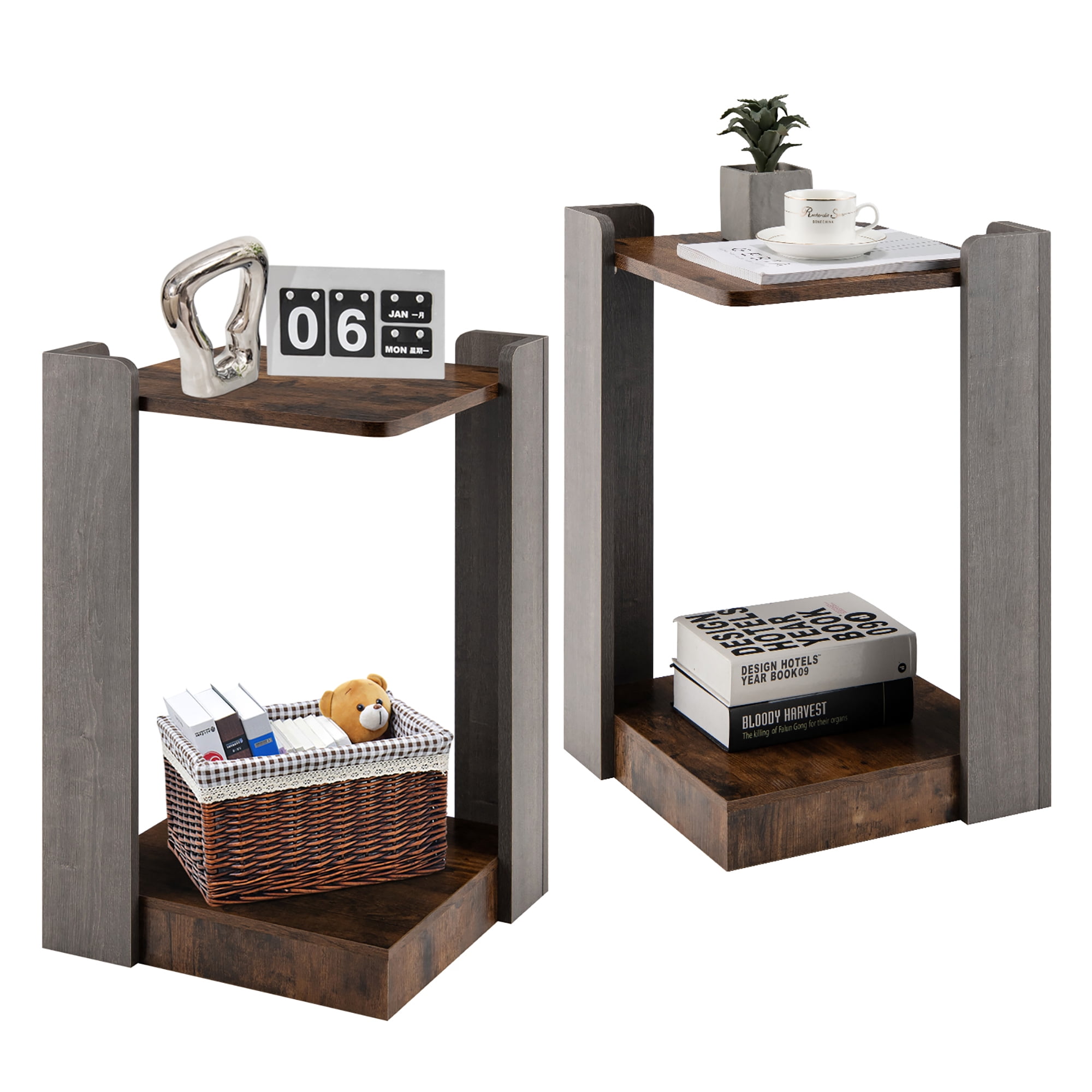 Costway 2PCS 2 Tier Sofa Side End Table Storage Shelf Small Spaces ...