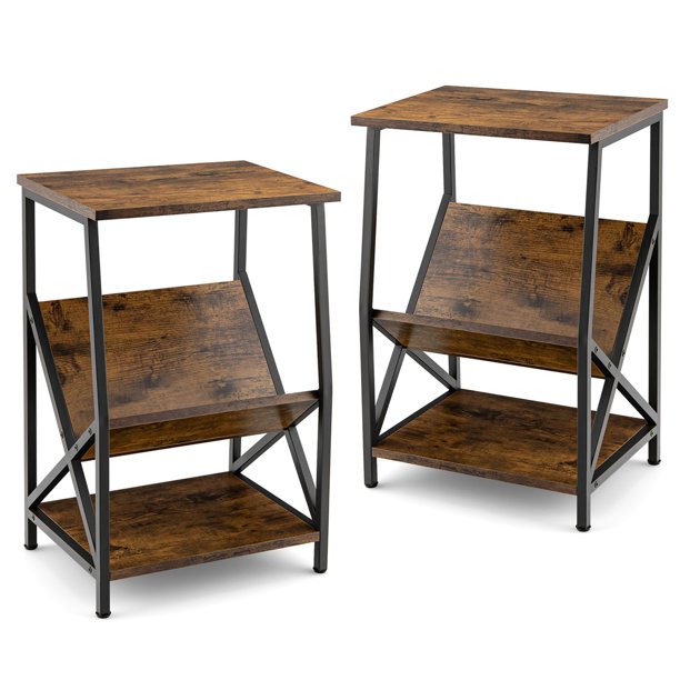 Costway 2PCS 3-Tier Industrial Side End Table with Storage Shelf Heavy ...