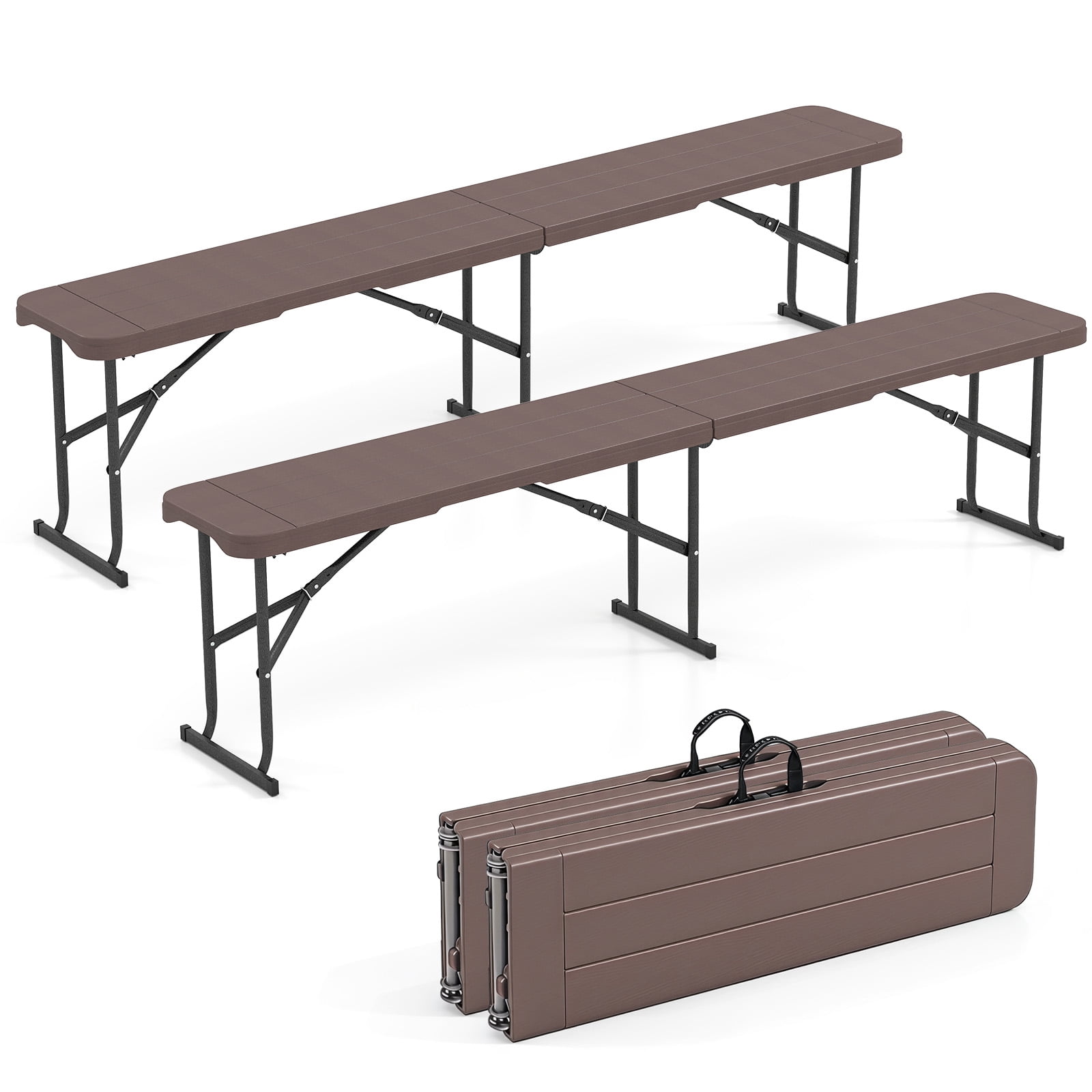 Costway 2PCS 6 FT Plastic Folding Bench, Portable Indoor Outdoor Bench ...