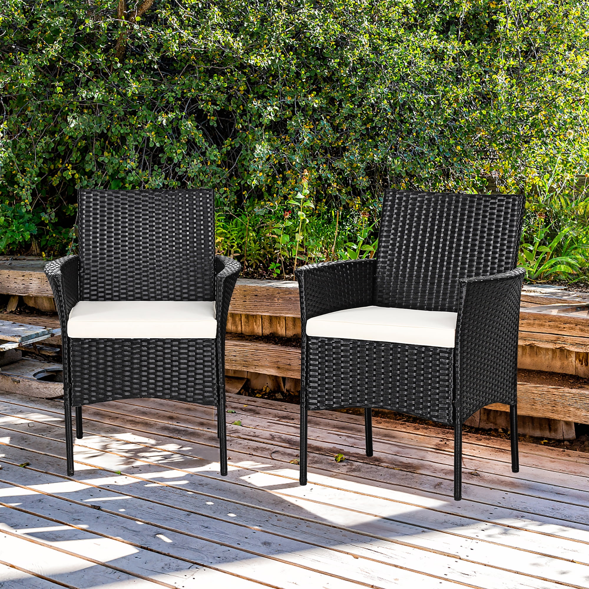Costway, Outdoor Patio Rattan Wicker Dining Chairs, 2pcs, Cushions ...