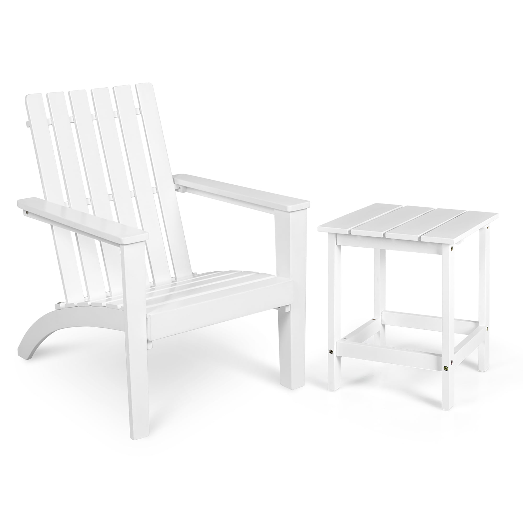 Costway 2PCS Patio Adirondack Chair Side Table Set Solid Wood Garden ...