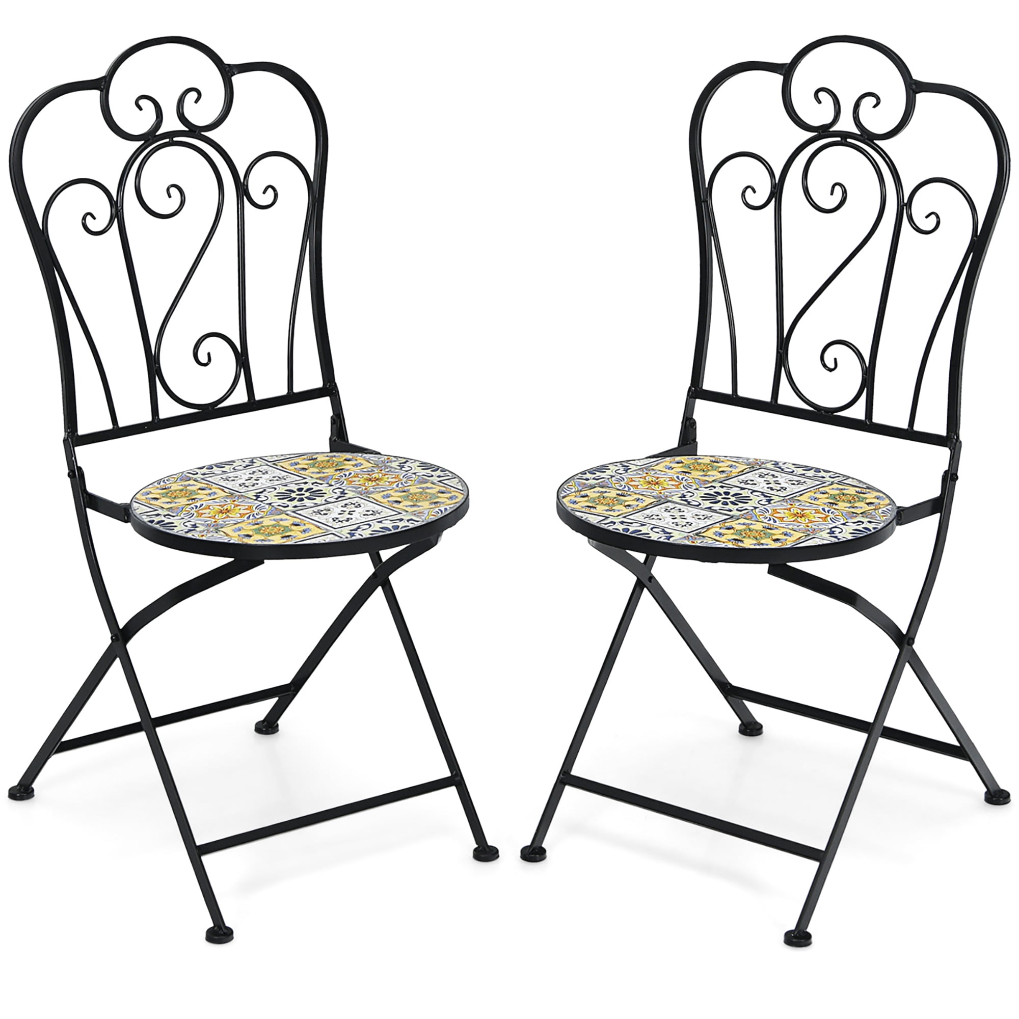 Costway 2PCS Patio Folding Mosaic Bistro Chairs Flower Pattern Seat ...