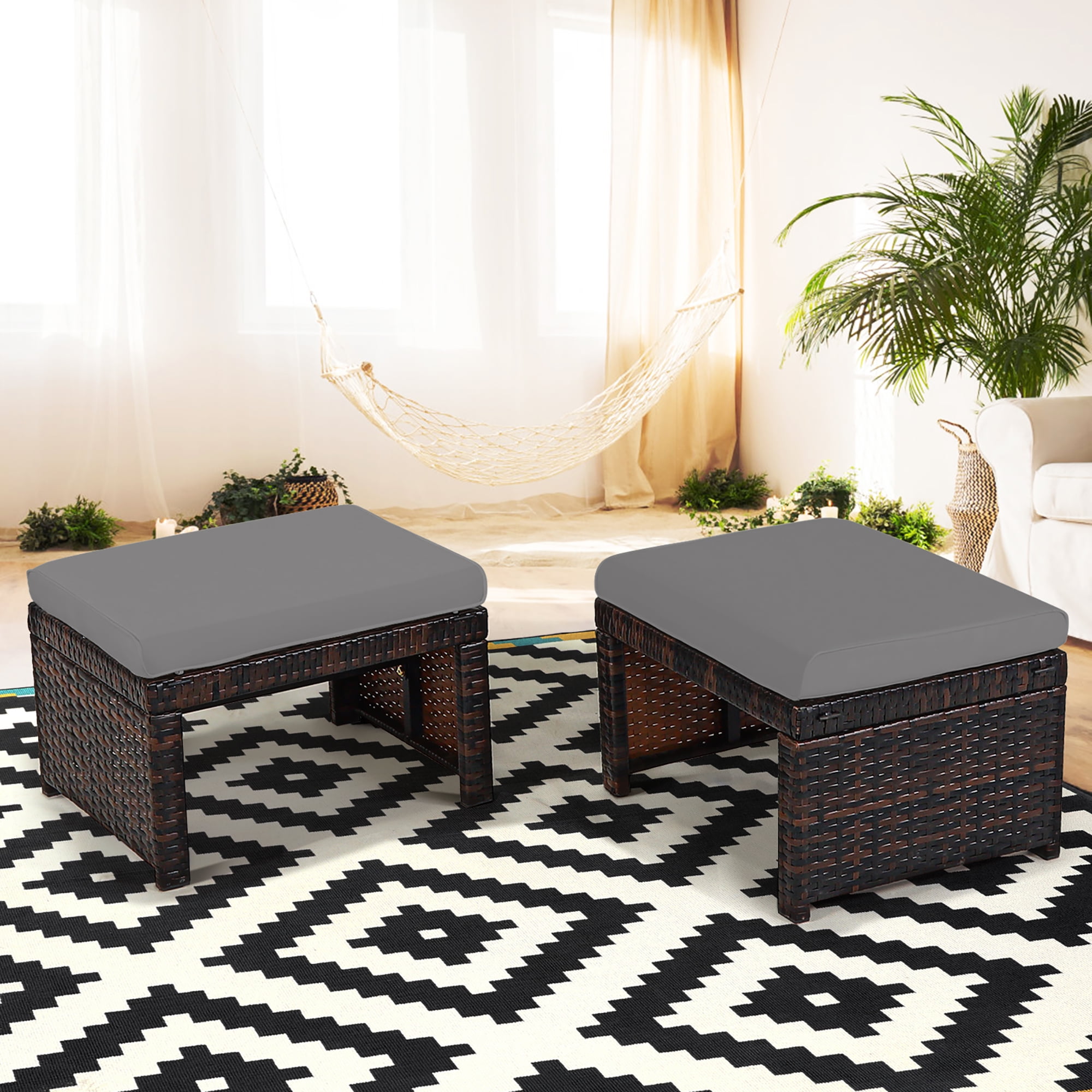 "Costway Outdoor Patio Ottoman with Cushion, Weather-Resistant PE ...