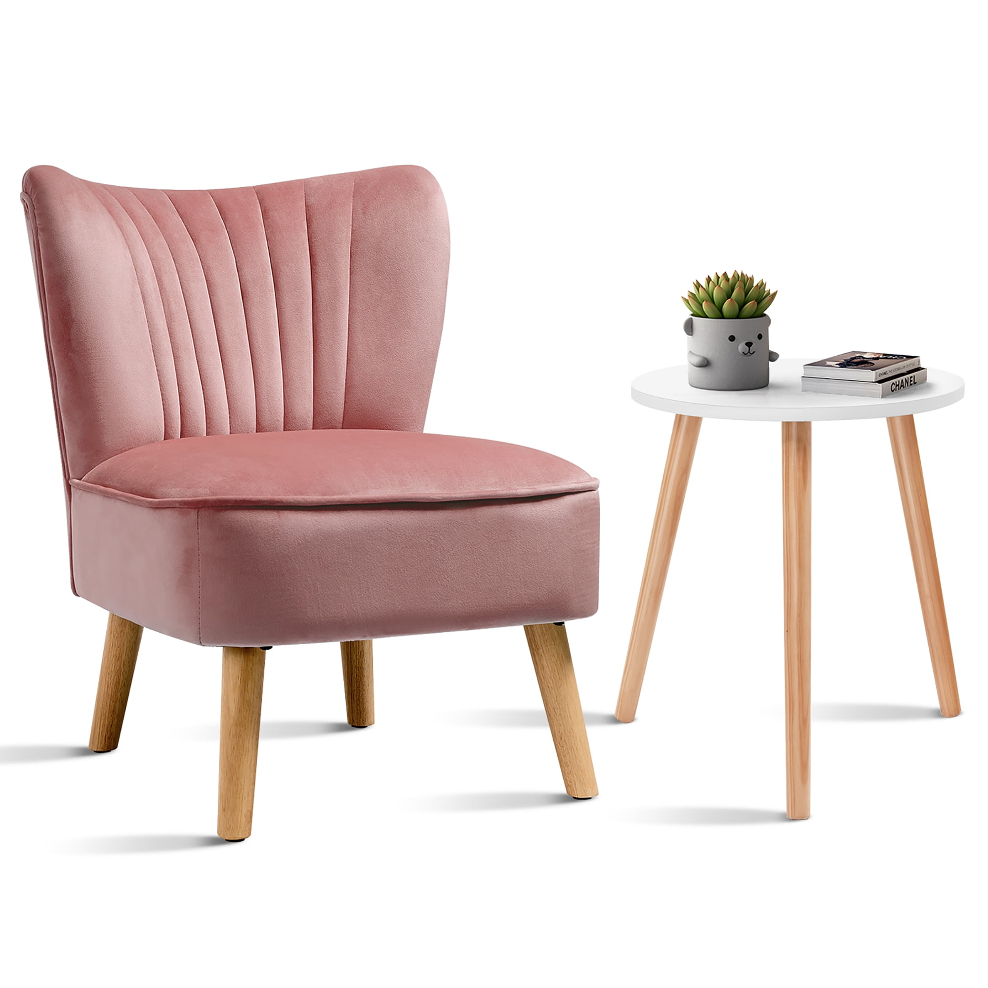 Costway 2pcs Accent Chair and Side Table set Velvet Sofa Round & Sofa ...