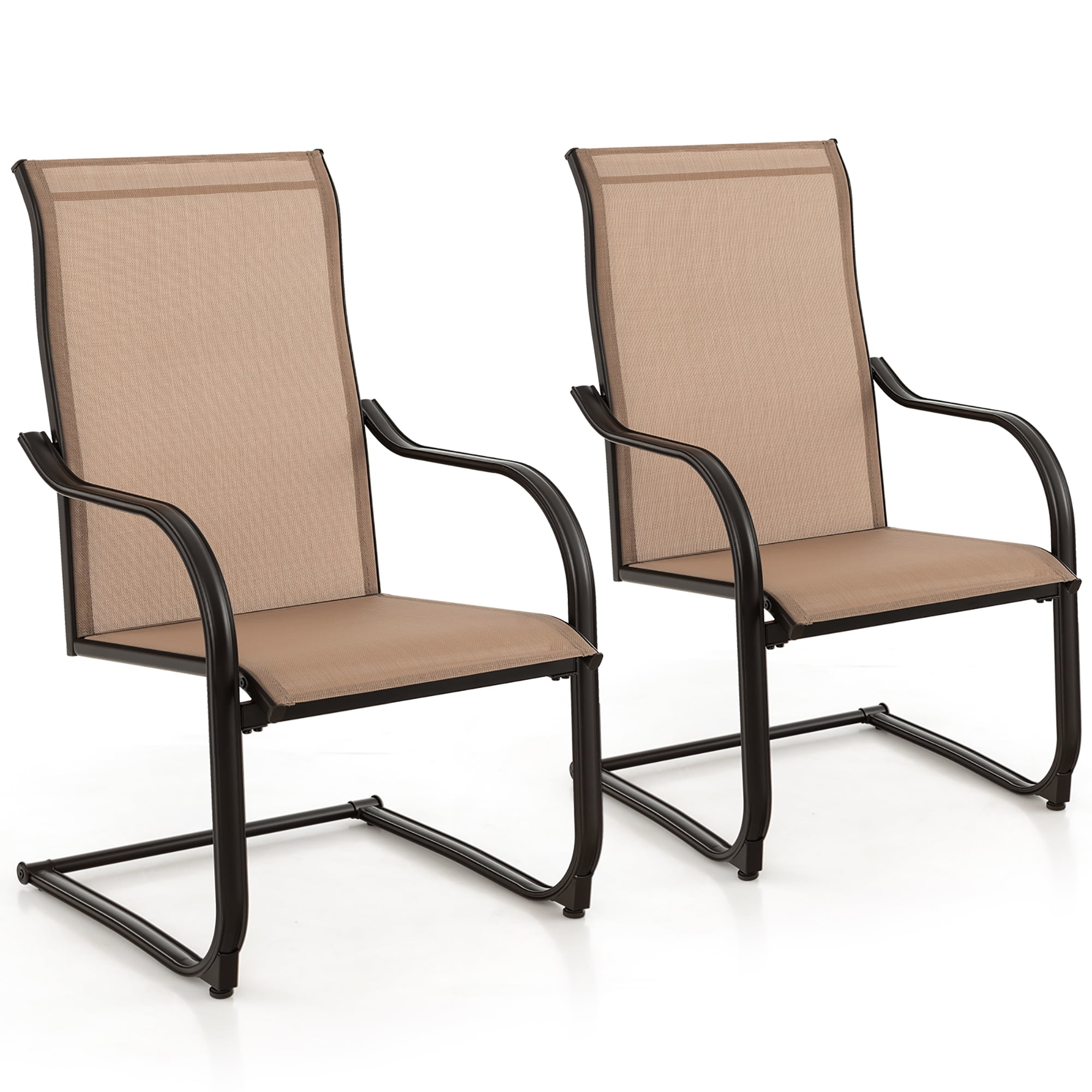 Costway High Back Patio Dining Chairs, 2pcs All-Weather C-Spring Motion ...