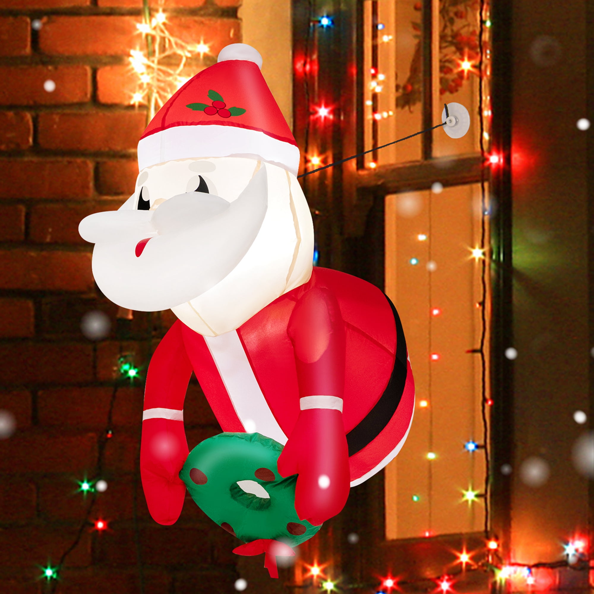 Costway Inflatable Christmas Santa Claus, 3.3FT, LED Wreath, Outdoor ...