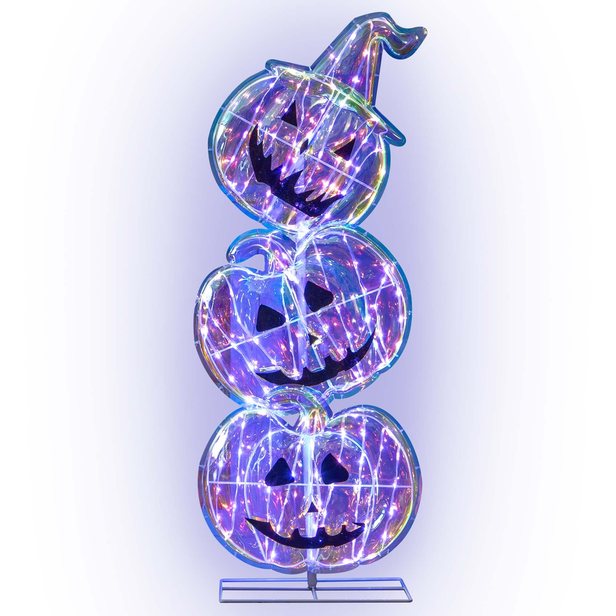 Costway 3.4 FT Halloween Stacked Pumpkins 150 LED Lighted Pumpkin ...