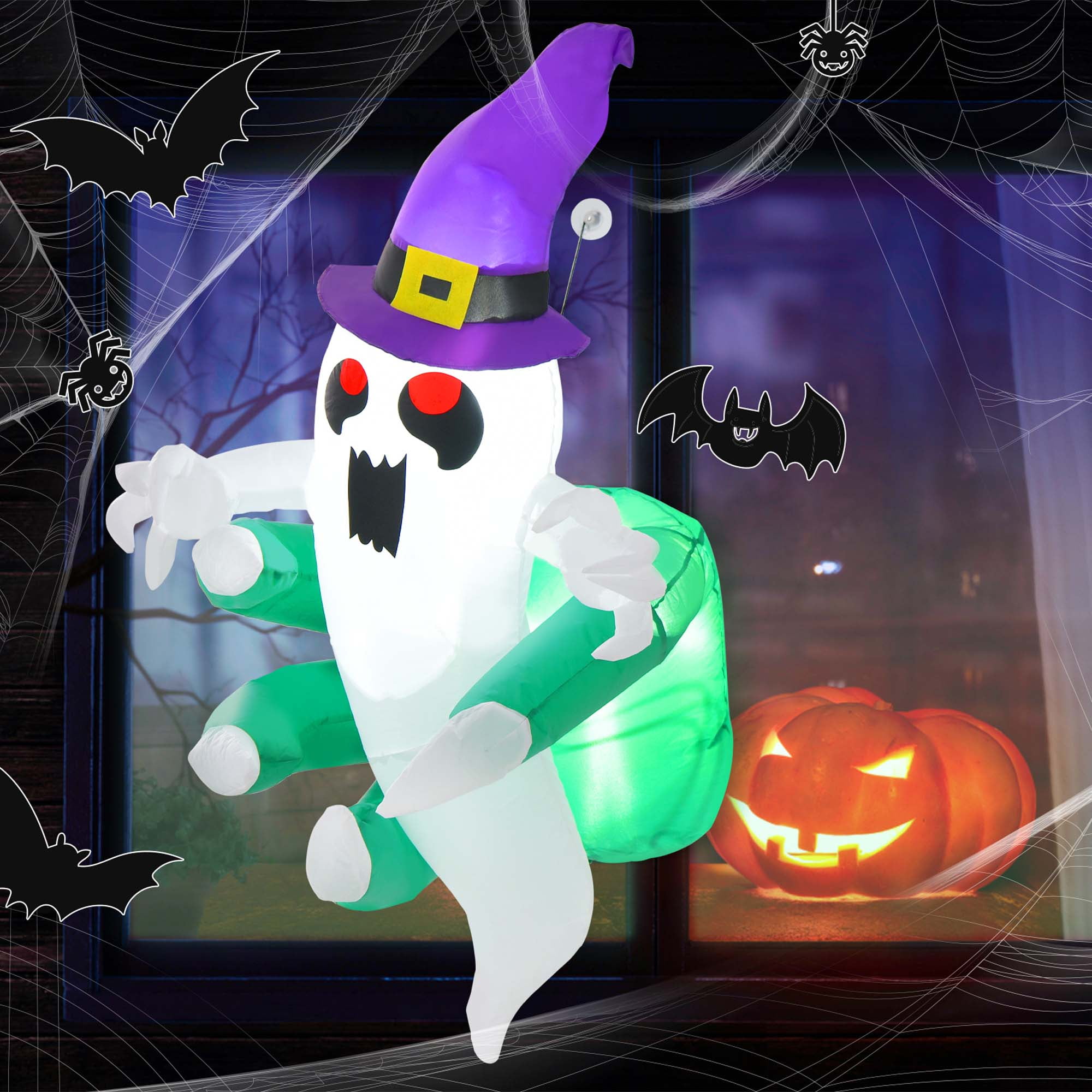 Costway 3.6' Halloween Lighted Inflatable Ghost Indoor Outdoor Blow Up ...