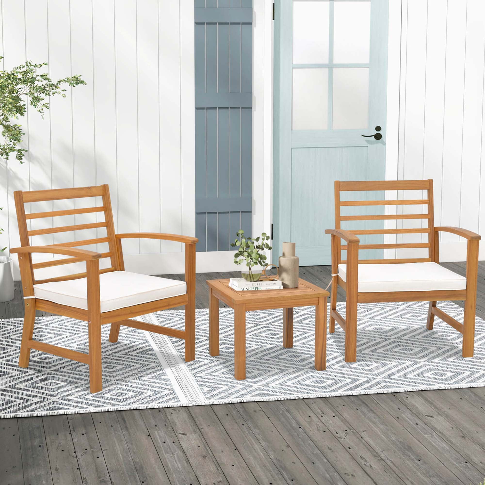 Costway 3 Acacia Wood Durable Outdoor Conversation Sets with Chairs and ...