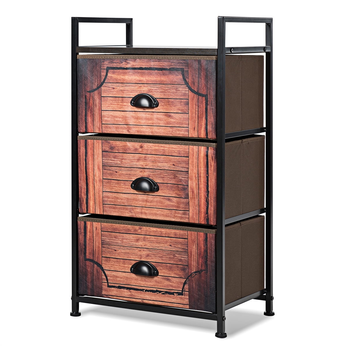 Costway 3 Drawer Fabric Dresser Storage Tower, Steel Frame Closet ...