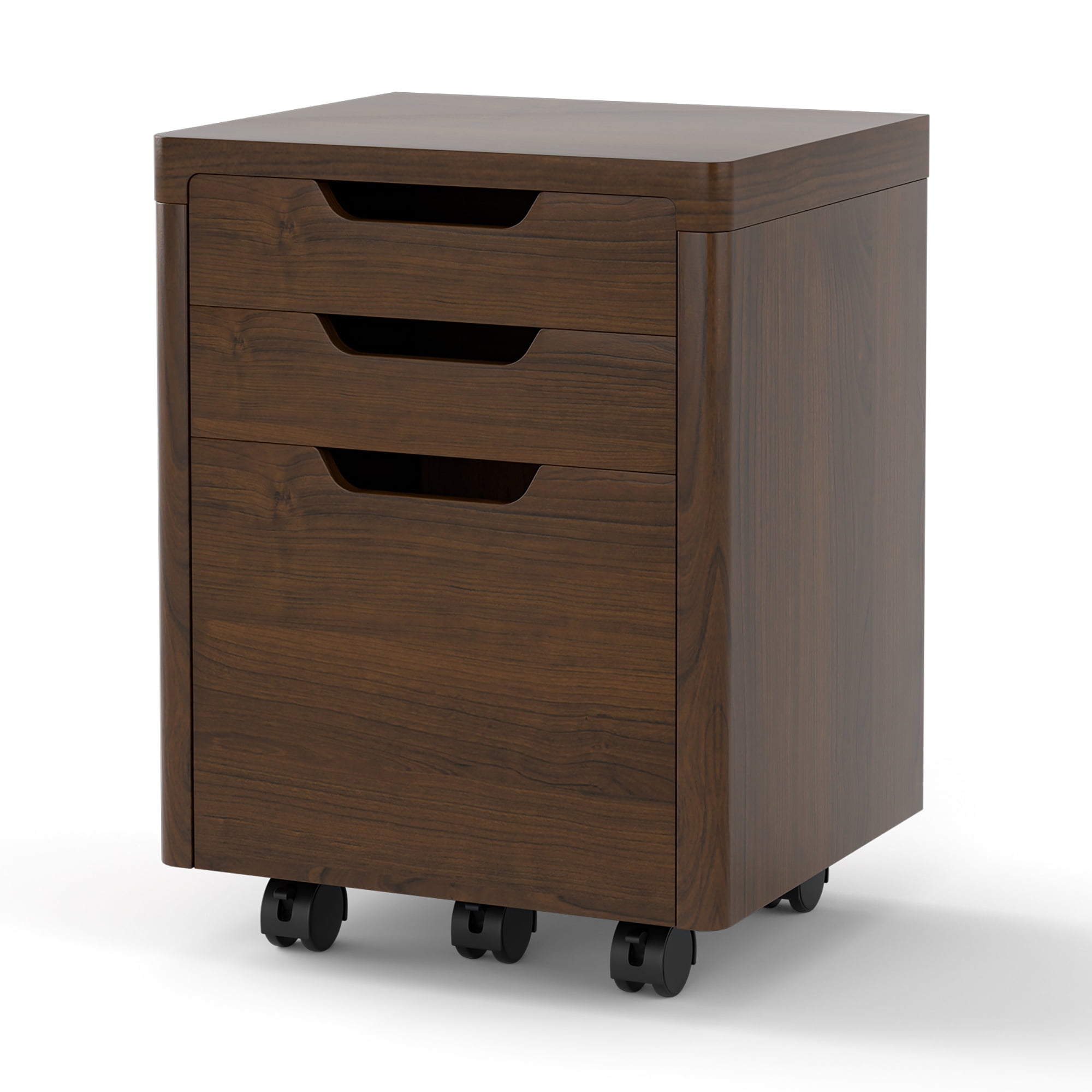 Costway Wood Mobile 3-Drawer Storage Office Cabinet with Wheels ...