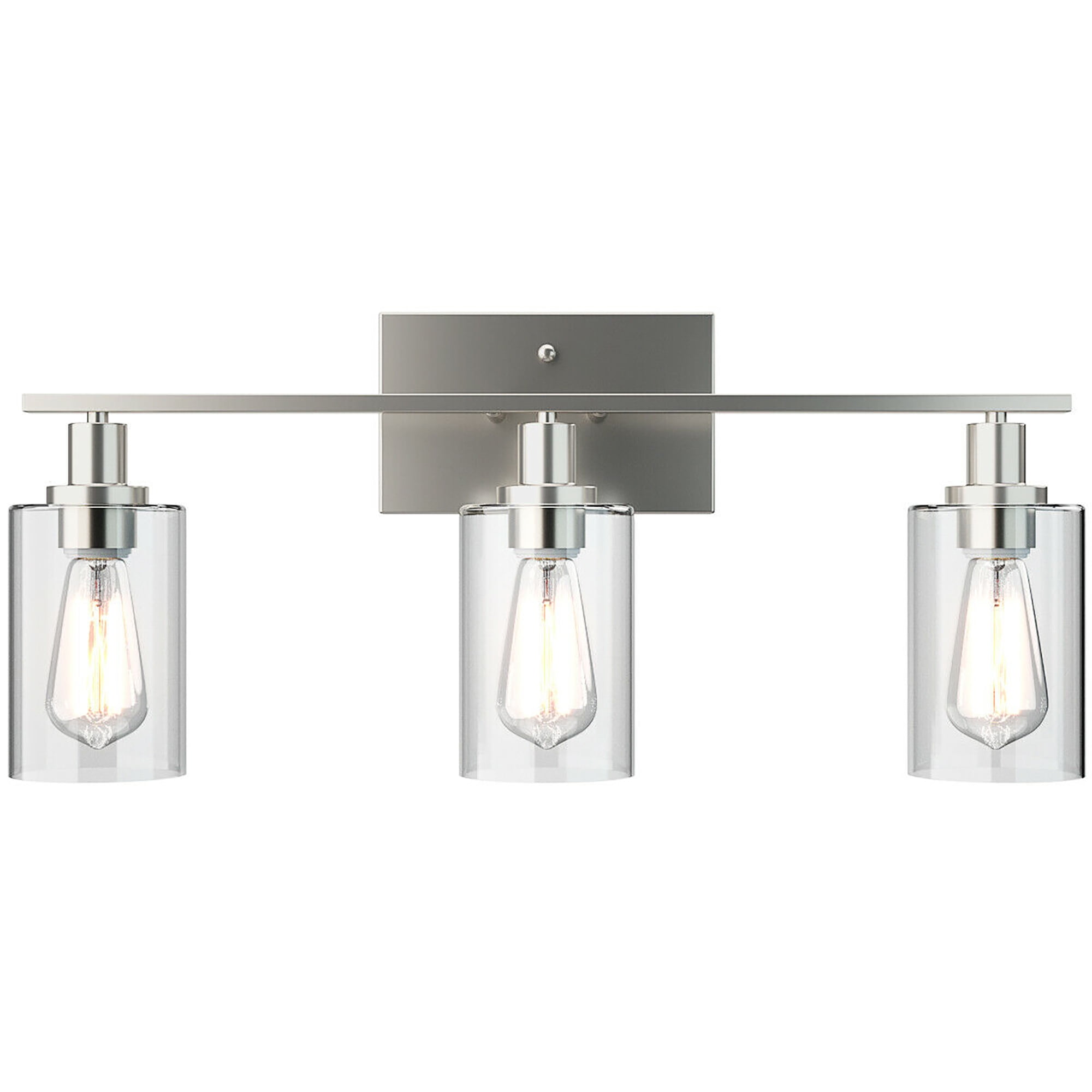 Costway 3-Light Wall Sconce, Modern Bathroom Vanity Light with Clear ...