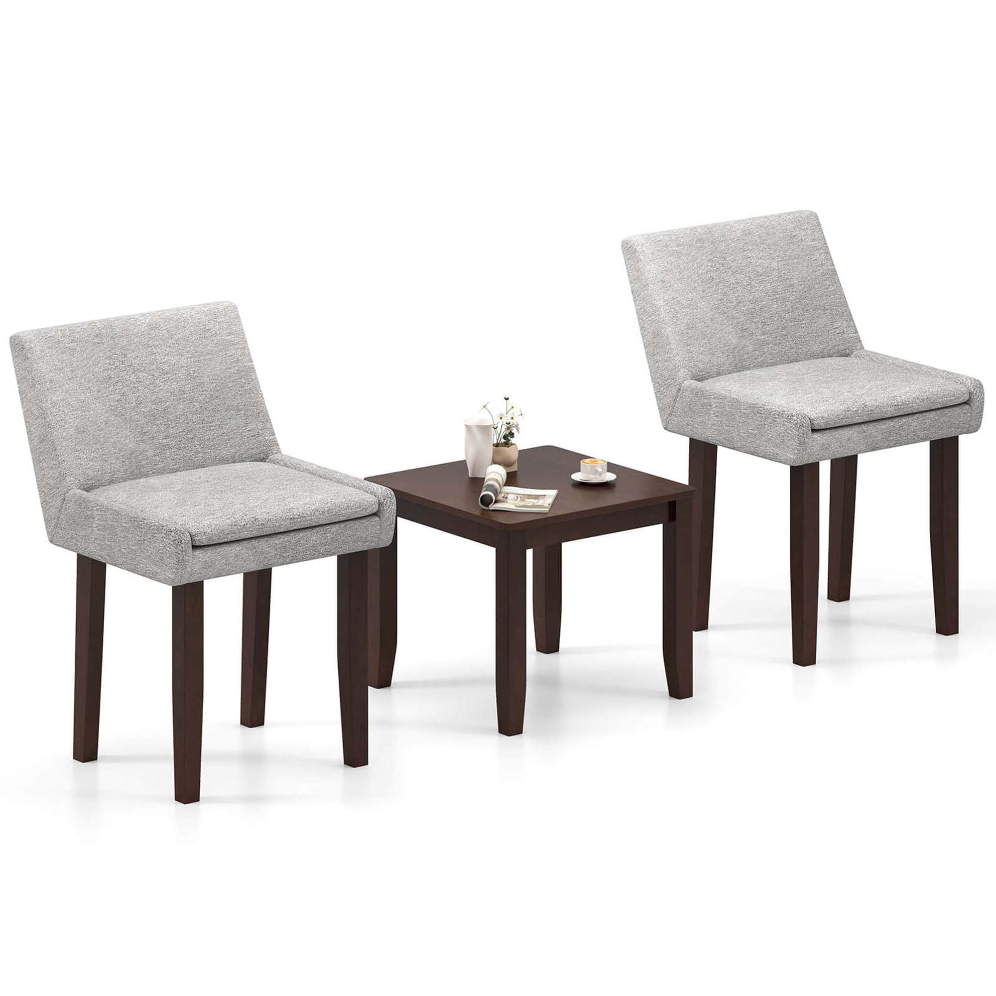 Costway 3 PCS Accent Table & Chair Set Modern Upholstered Fabric Side ...