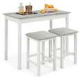 Costway 3 PCS Bar Table Set Dining Table & 2 Linen Fabric Padded Bar ...