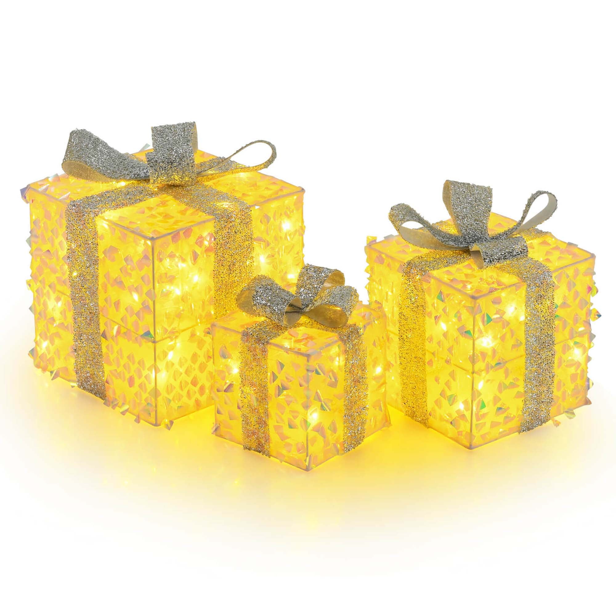 Costway 3 PCS Christmas Lighted Gift Boxes with 90 LED Lights Zip Ties ...