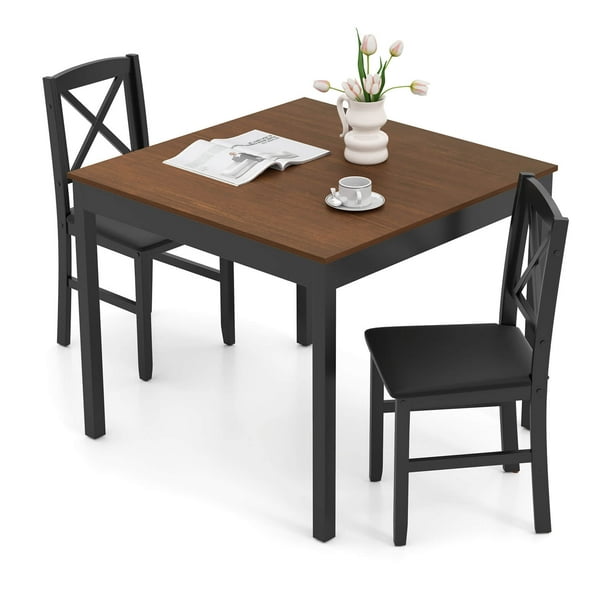 Costway 3 PCS Dining Table Set Wooden Square Kitchen Table with 2 ...