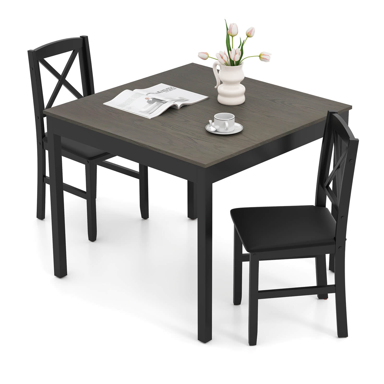 Costway 3 PCS Dining Table Set Wooden Square Kitchen Table with 2 ...