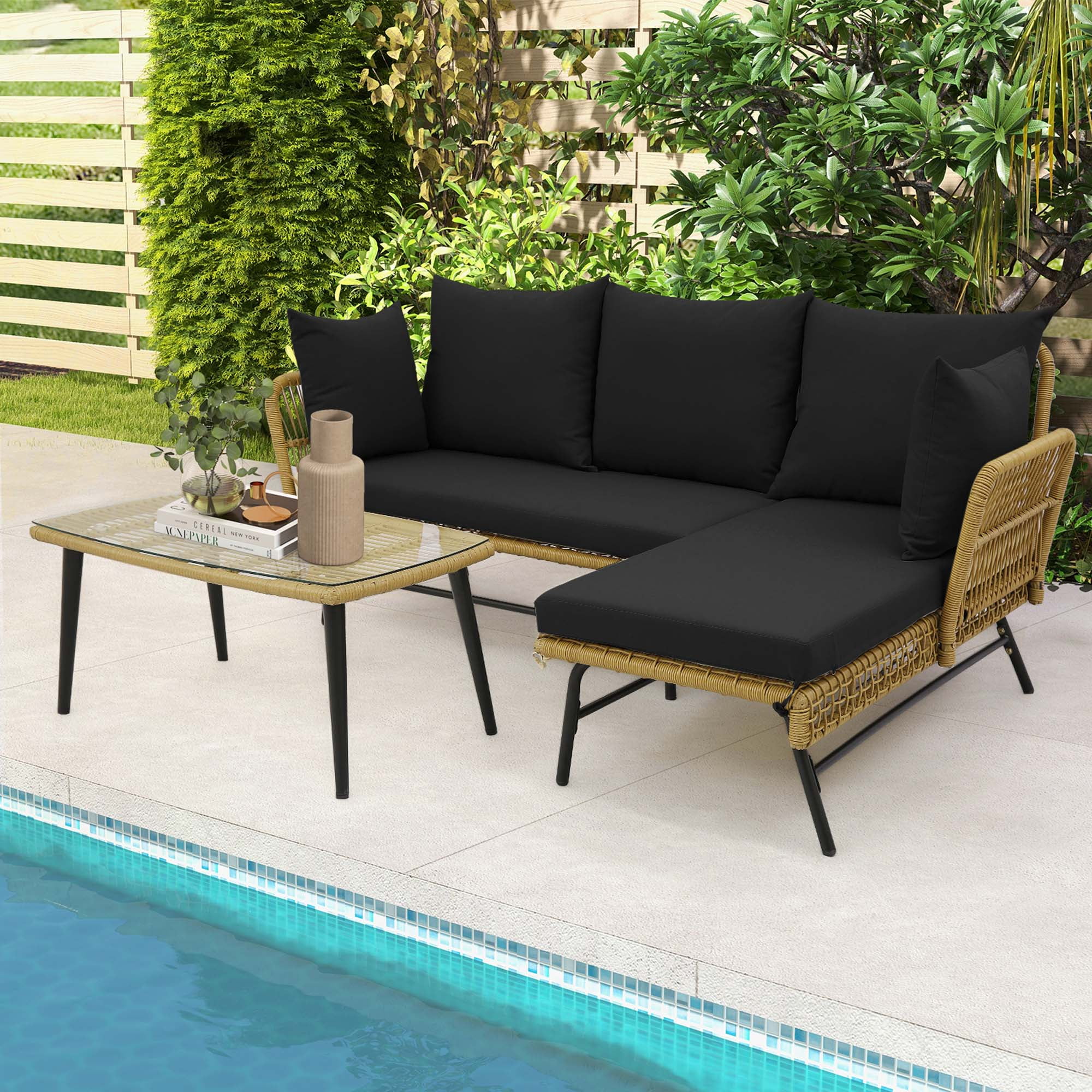 Costway Large Outdoor 3 PCS L-Shaped Patio Sofa Set with Cushions for ...