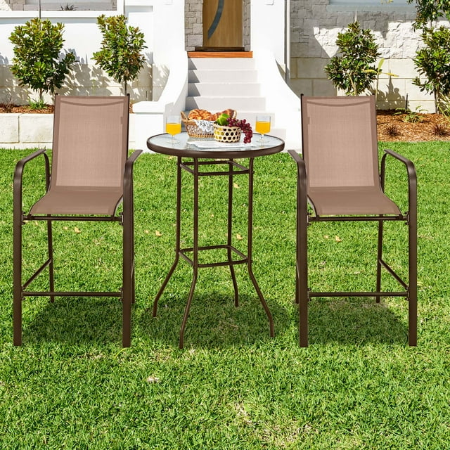 Costway 3-Piece Outdoor Patio Bar Dining Set with High Metal Stools and ...
