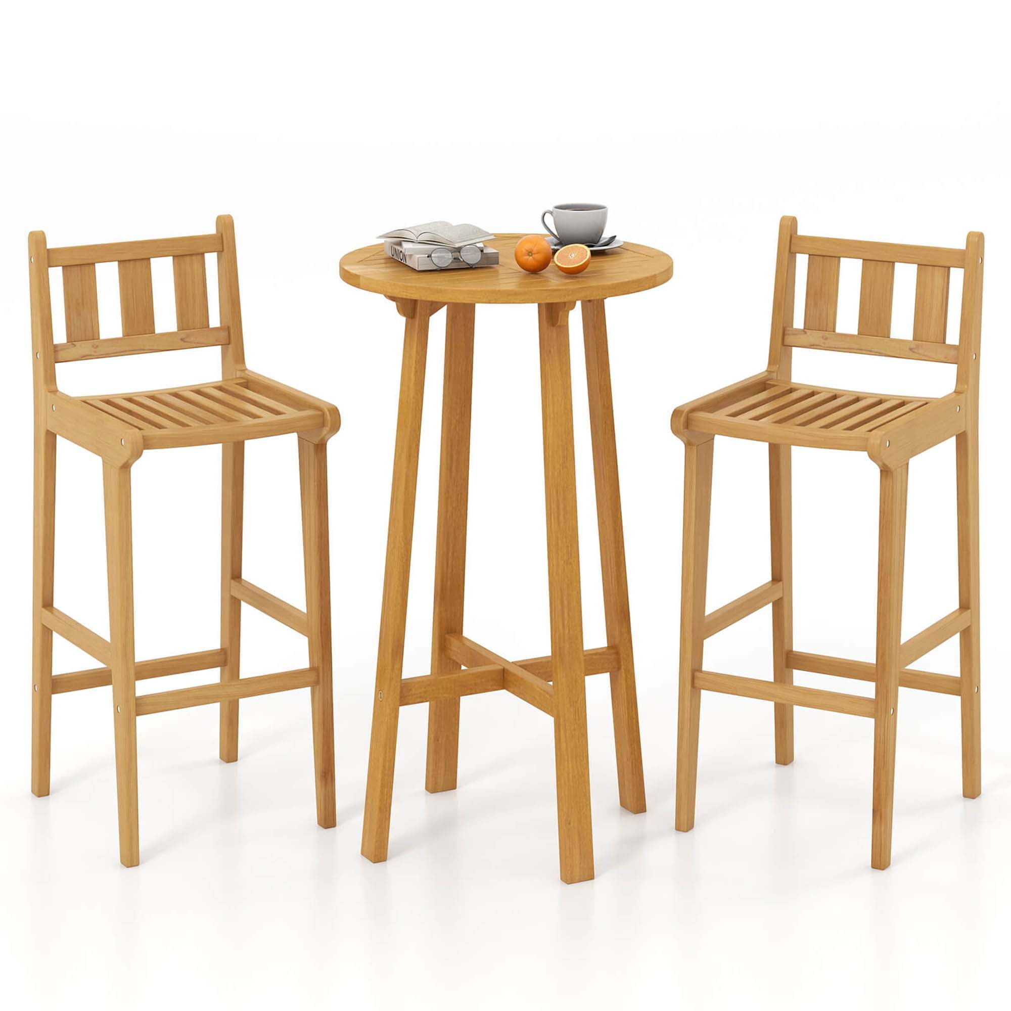 Costway 3 PCS Patio Bar Set Round Cocktail Table with 2 Armless Bar ...