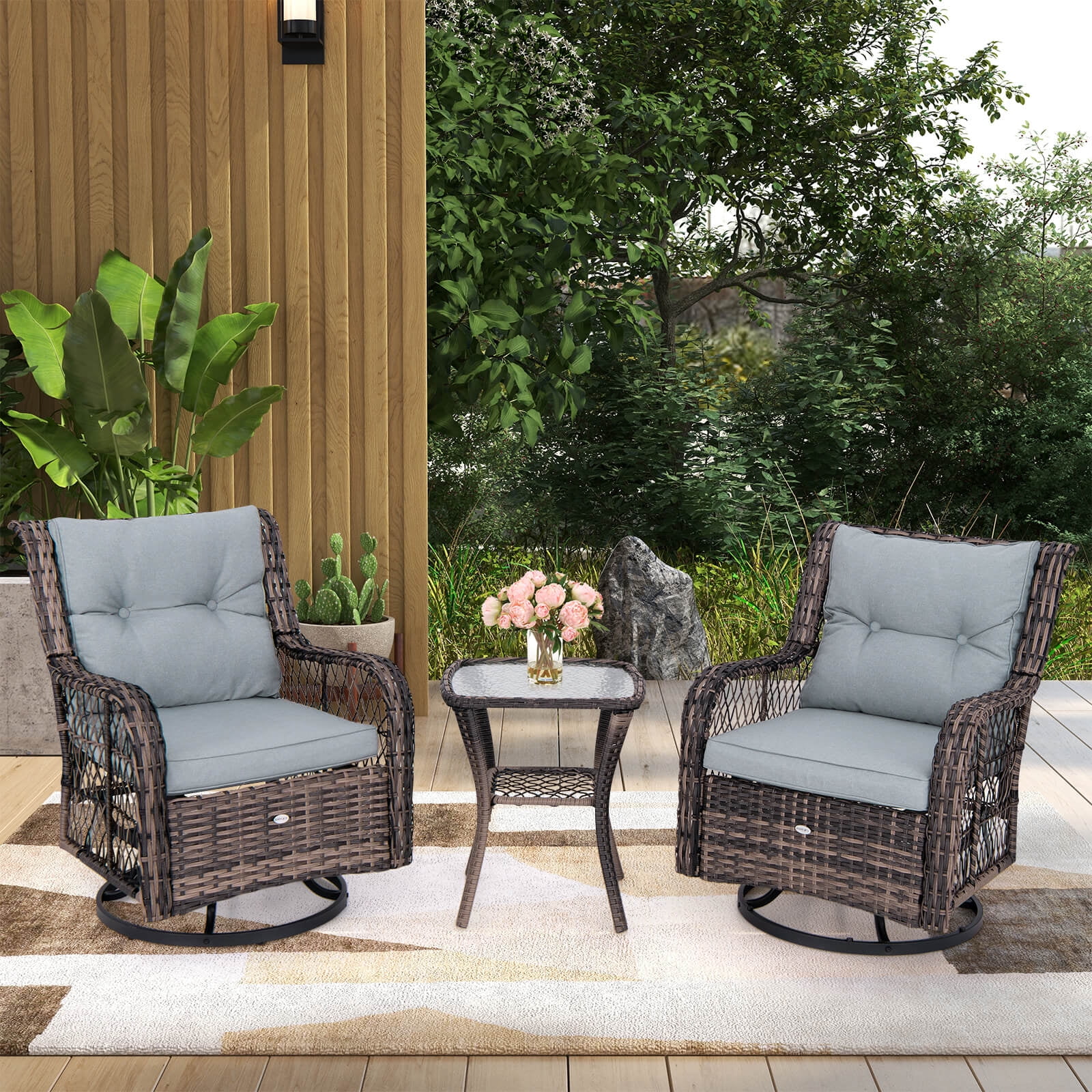 Costway 3 PCS Patio Furniture Set Rocking Chairs Set of 2 with Glass ...
