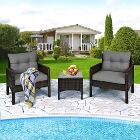 Costway 3PCS Patio Rattan Furniture Set Cushioned Conversation Set ...