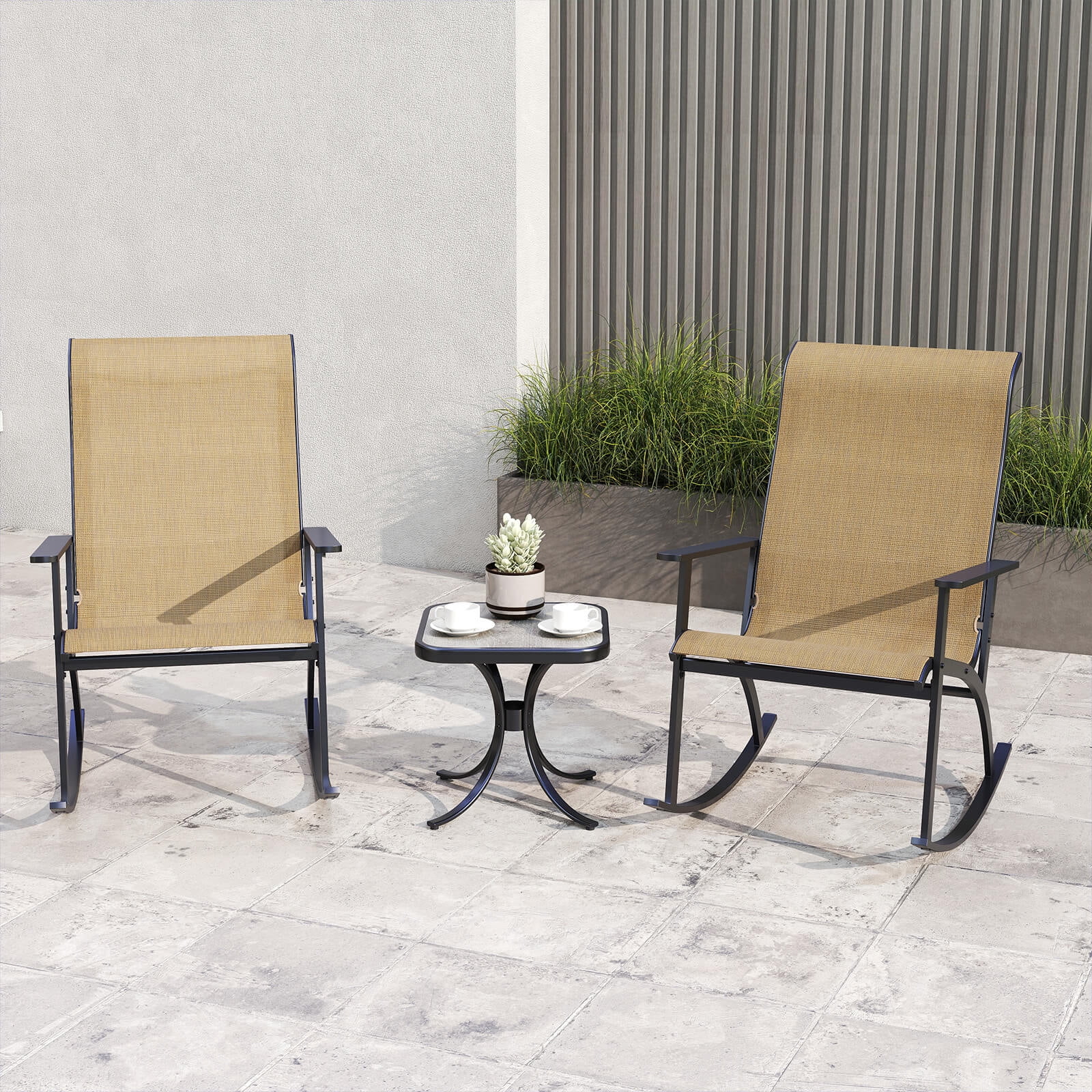 Costway 3 PCS Patio Rocker Set with High Backrest & Wood-Plastic ...
