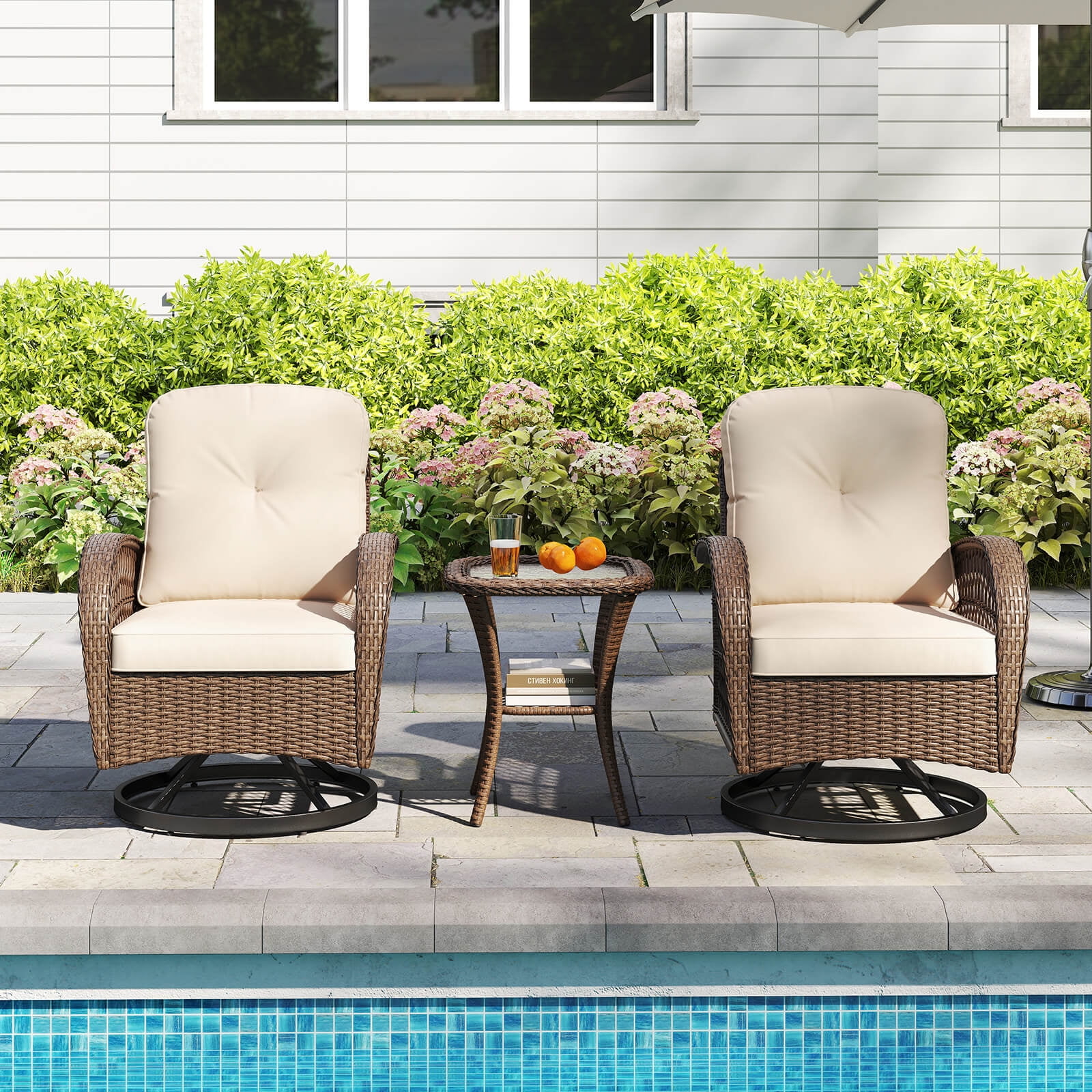 Costway 3 PCS Patio Swivel Rocker Set Gliding Bistro Furniture Set with ...