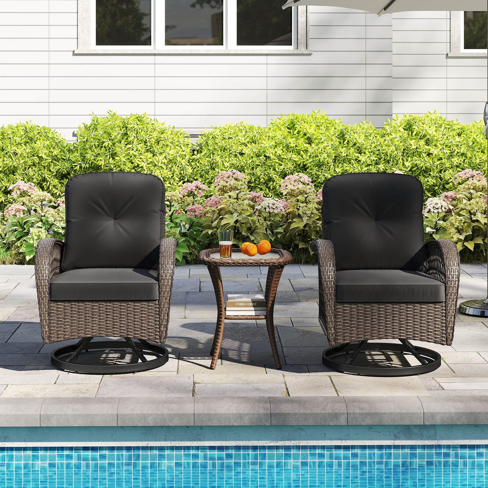 Costway 3 PCS Patio Swivel Rocker Set Gliding Bistro Furniture Set with ...