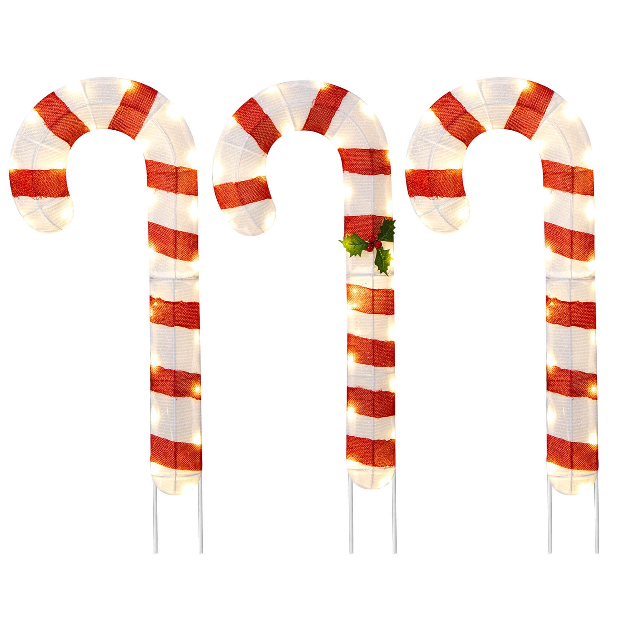 Costway 3 PCS Pre-Lit Candy Canes 31.5"H Xmas Yard Signs with 75 LED ...