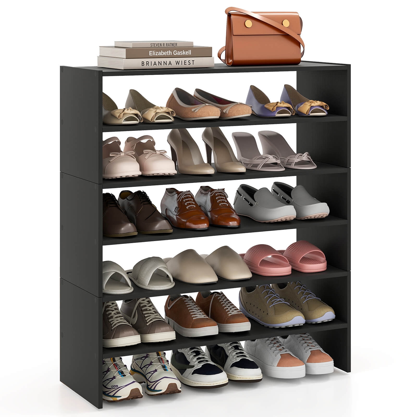 Costway 3 PCS Stackable Shoe Rack 31-Inch Horizontal Organizer 2-tier ...