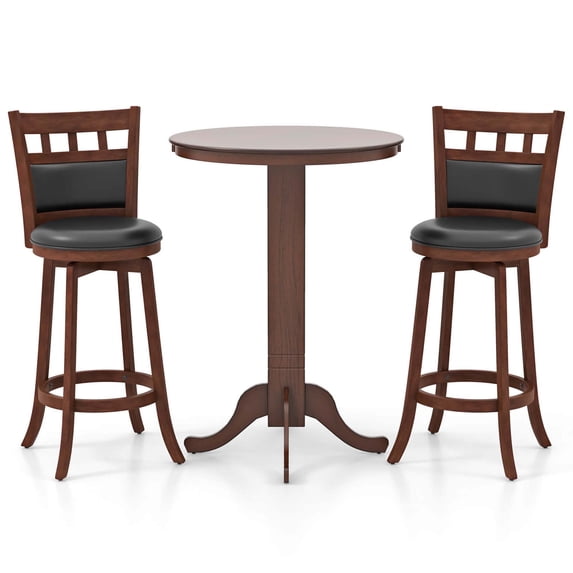 Costway 3 PCS Wood Bar Dining Set Table with Pedestal Base & 2 ...