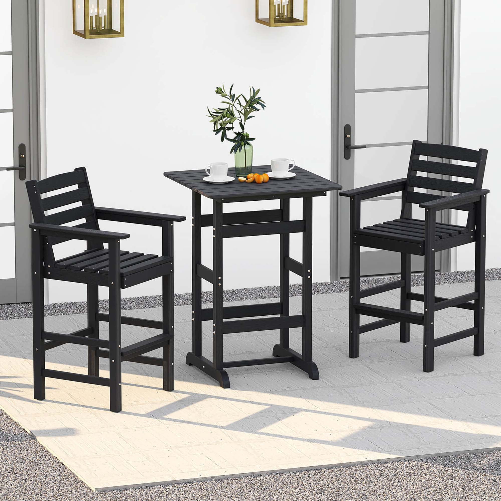 Costway 3-Piece Patio HDPE Bar Set Armchairs with Square High-Top Table ...