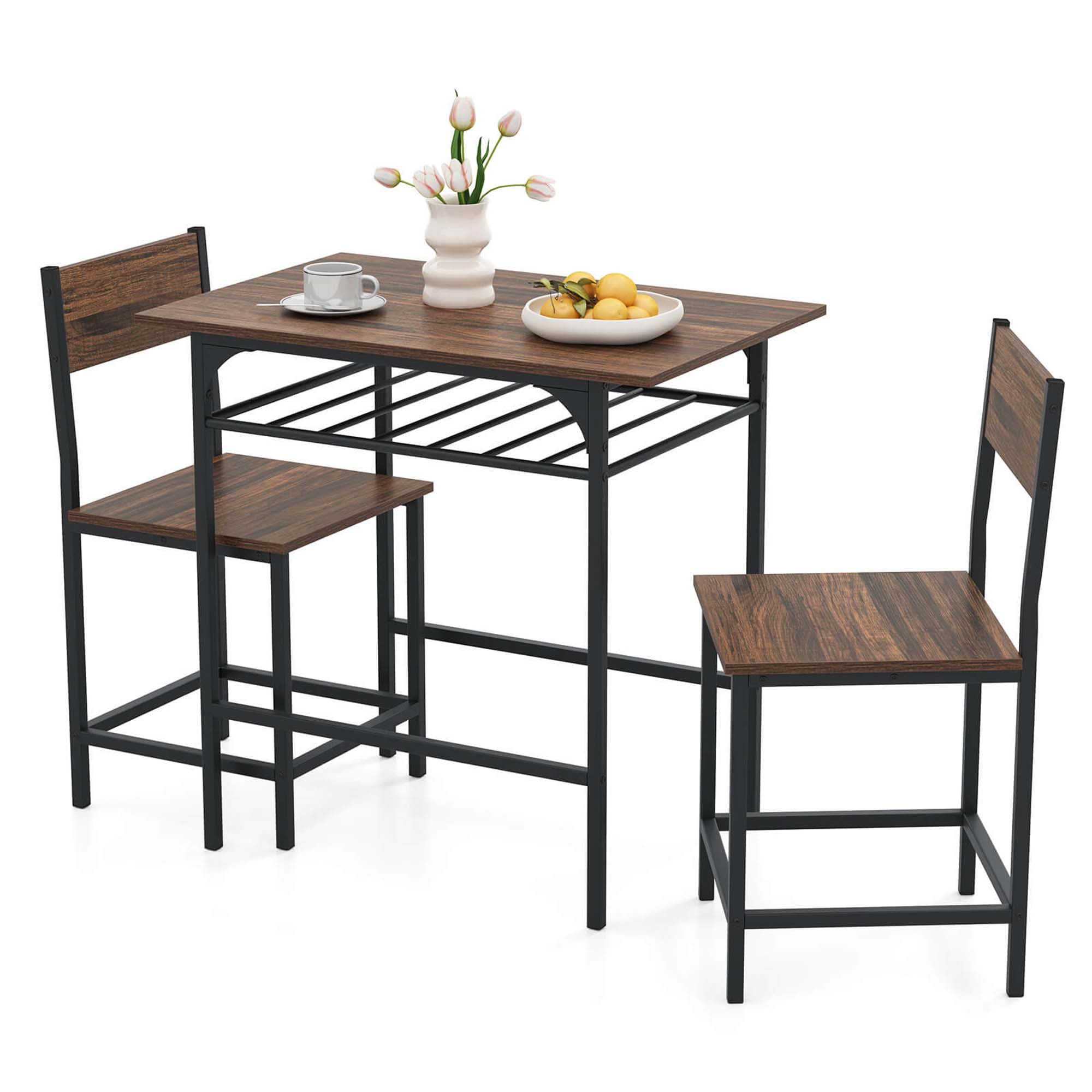 Costway 3-Piece Wood Rectangular Table & Chair Set Dining Table Set ...