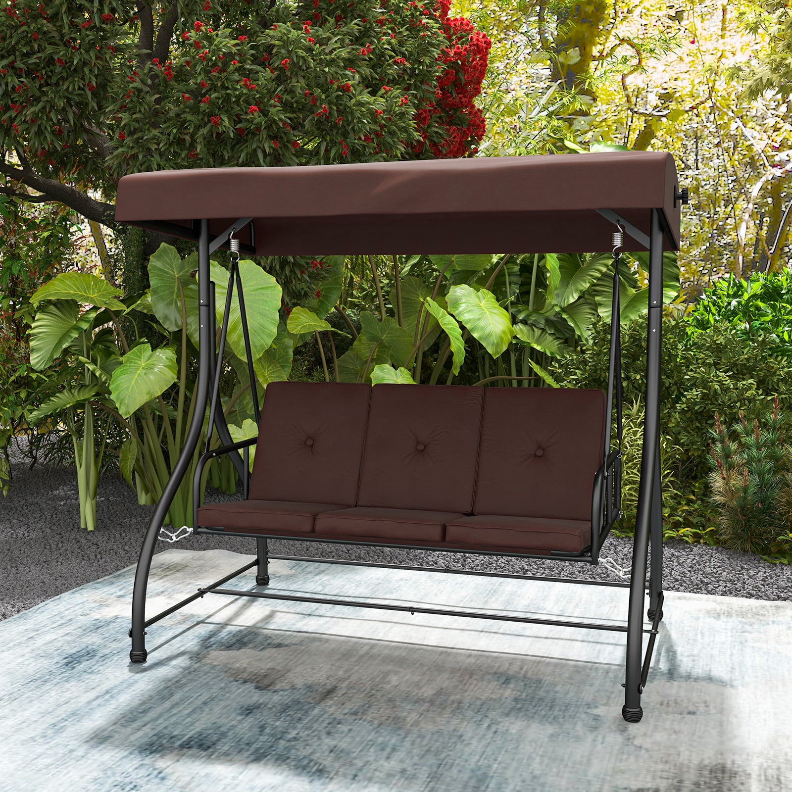 Costway 3-Seater Metal Garden Swing Glider, Convertible Outdoor Patio ...