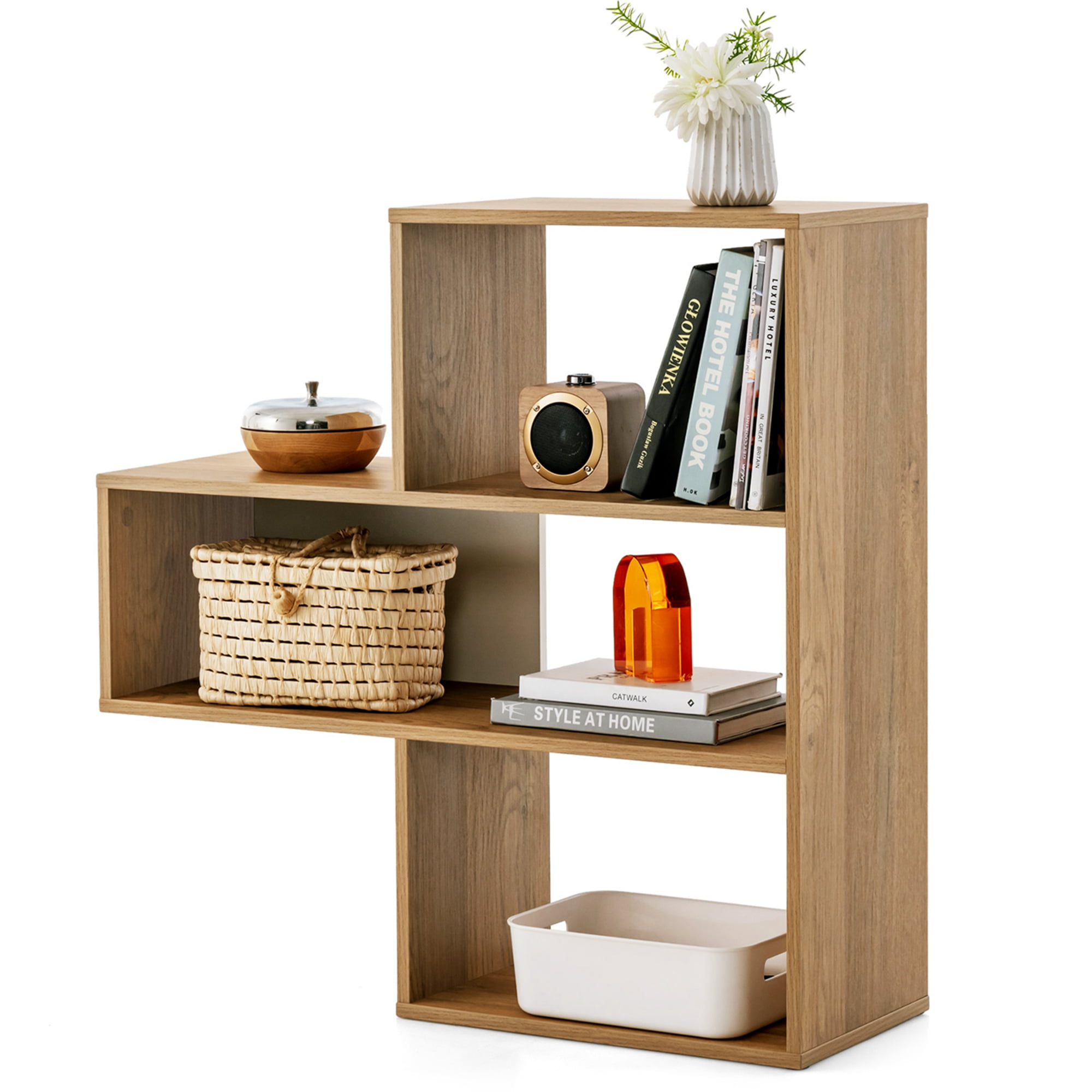 Costway 3-Shelf Convex Bookshelf Room Organizer with Anti-Toppling ...