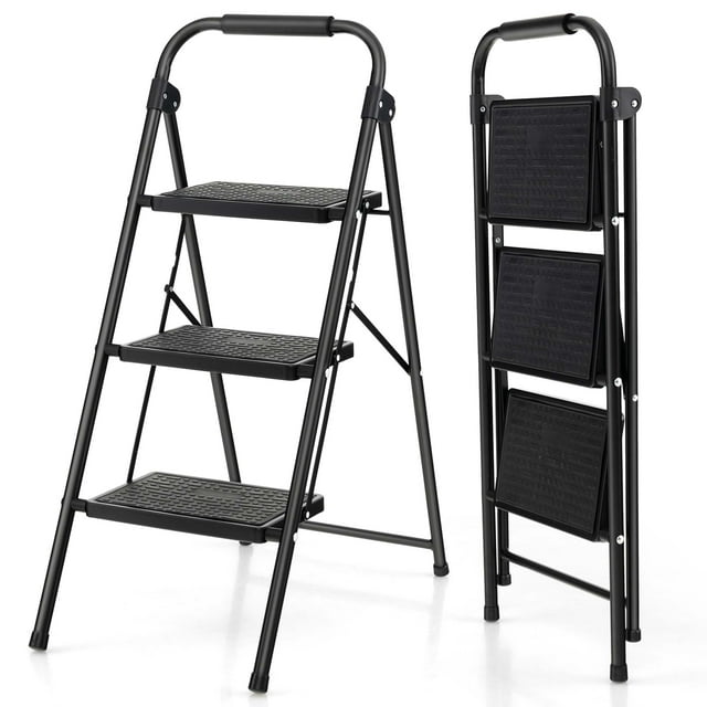 Costway 3 Step Indoor Kitchen Ladder, Collapsible Adult Step Stool with ...